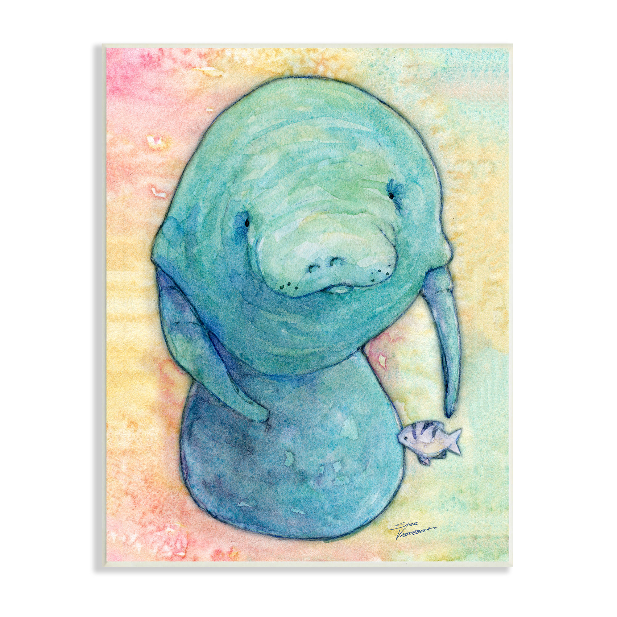 Stupell Industries Aquatic Manatee Among Fish Rainbow Watercolor Detail ...