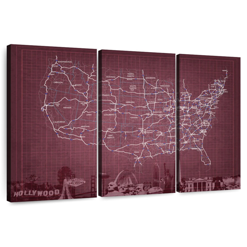 Elephant Stock Maroon Highways USA Map | Wayfair