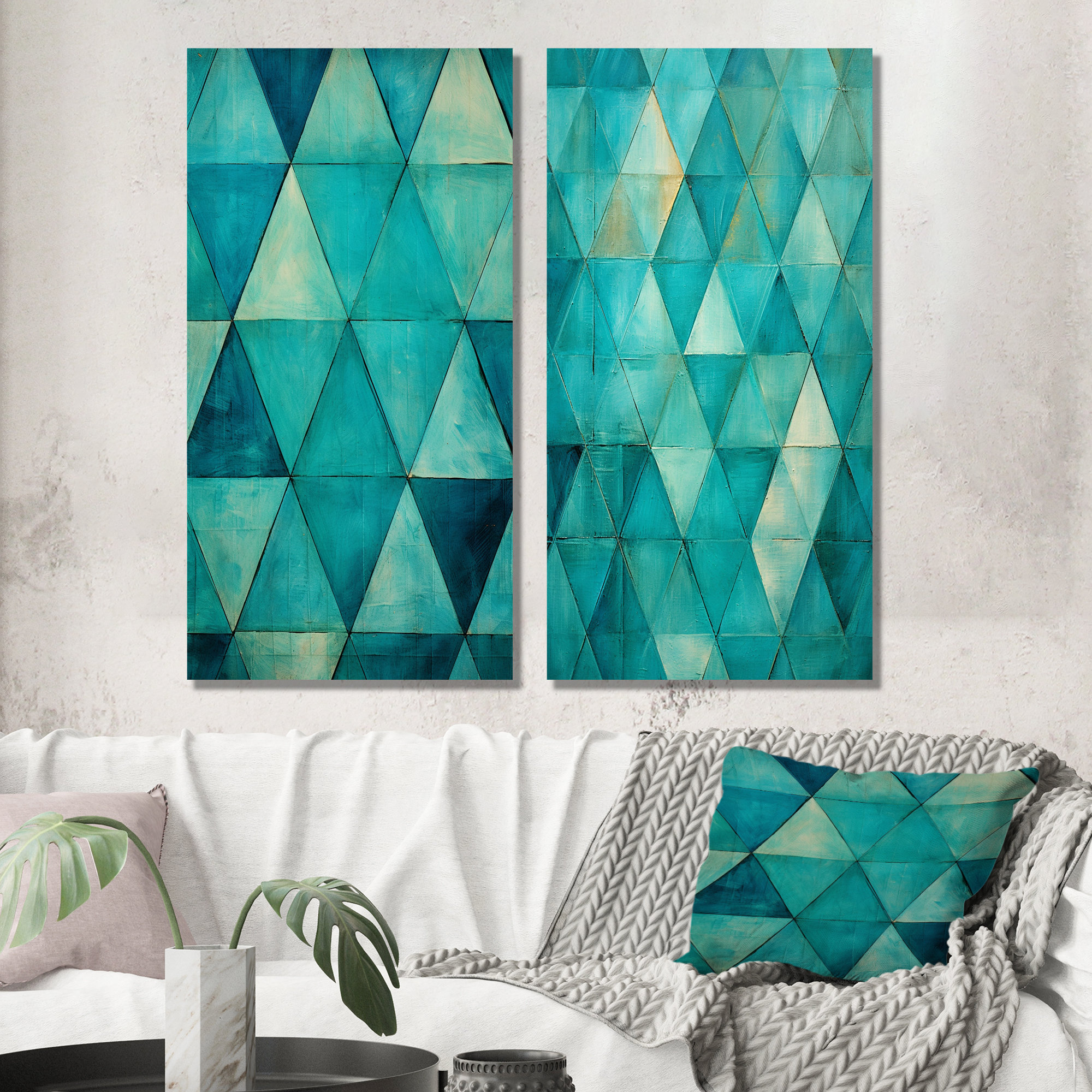 Design Art Turquoise Triangles - Abstract Shapes Wall Decor Set Of 2 ...