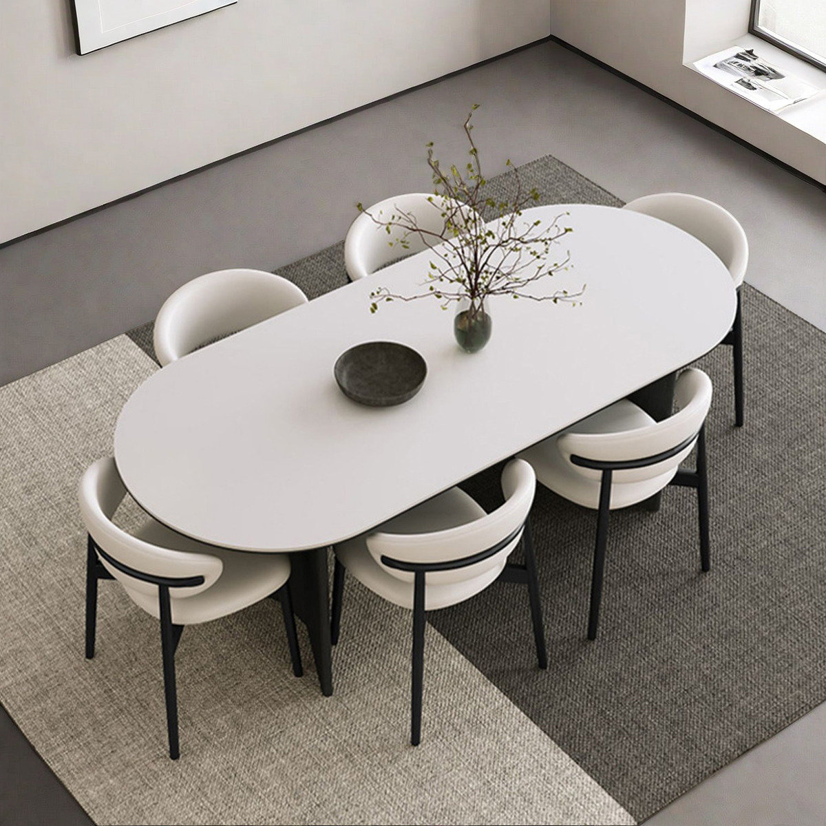 GINATOL Elegant Oval Pure White Rock Slab Dining Table Set - Wayfair Canada