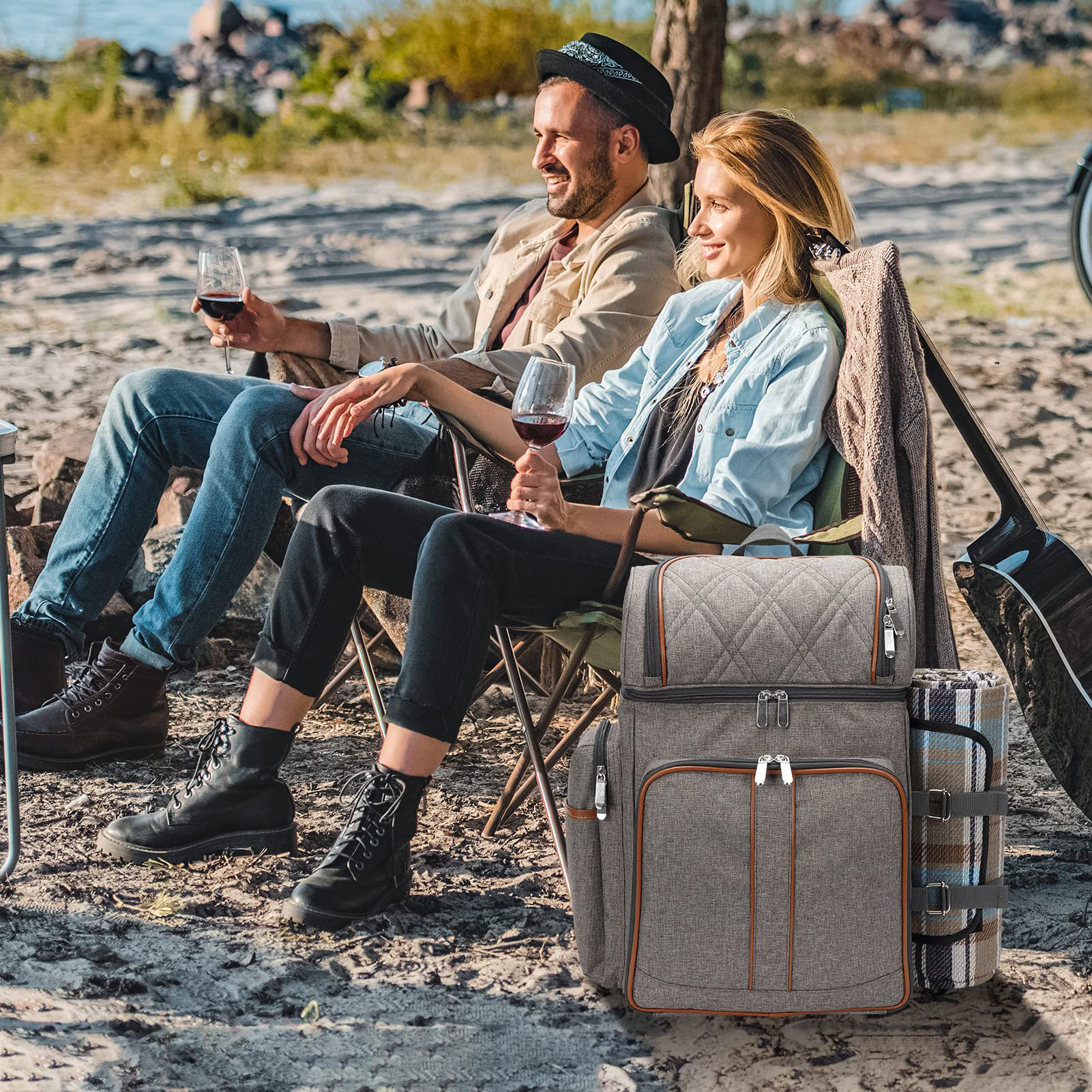 Dovecove Picnic Backpack For 4, Picnic Basket Set, Leakproof Picnic Bag ...