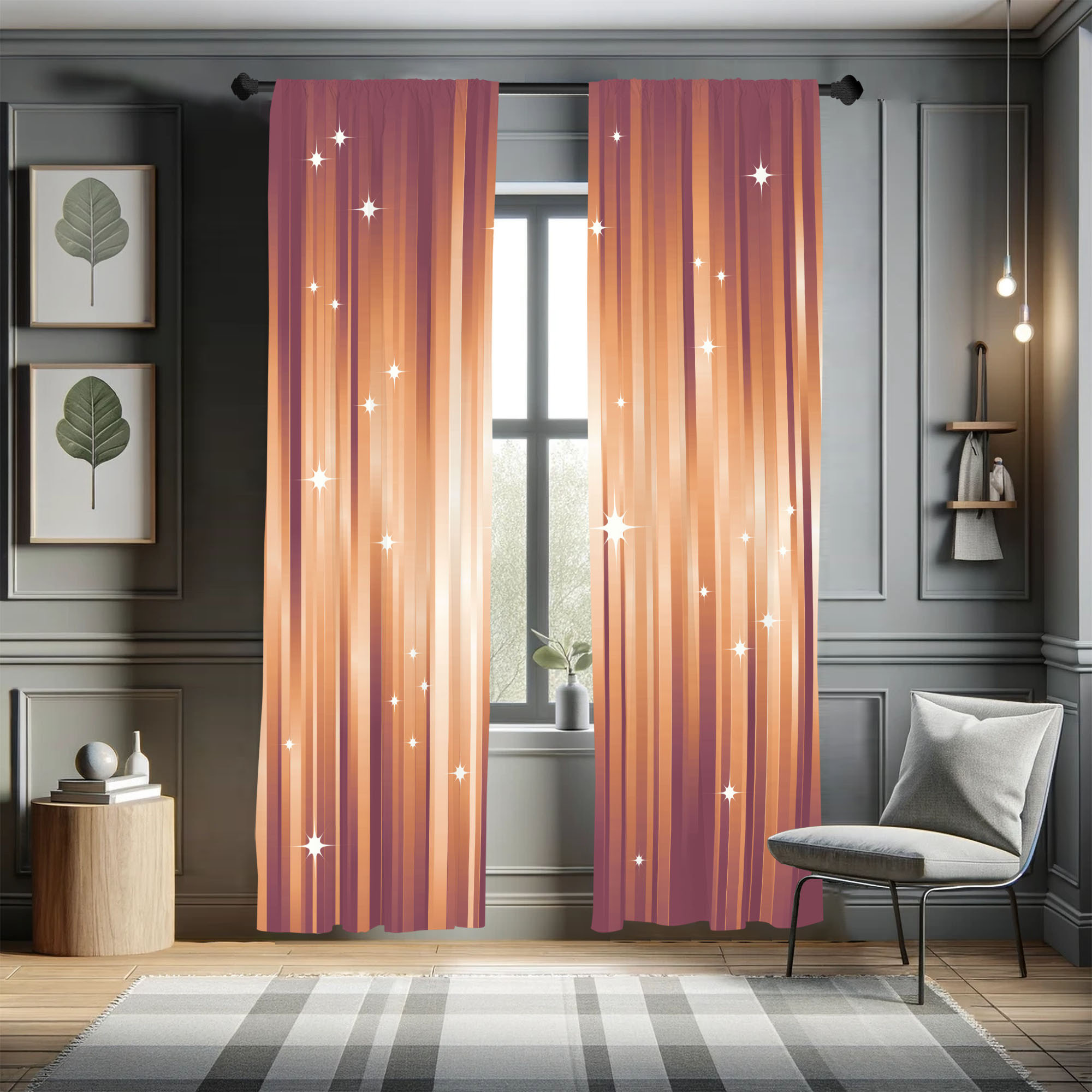 Ebern Designs Space Curtains, Colorful Beams Galaxy Lines, Pair, Dark ...