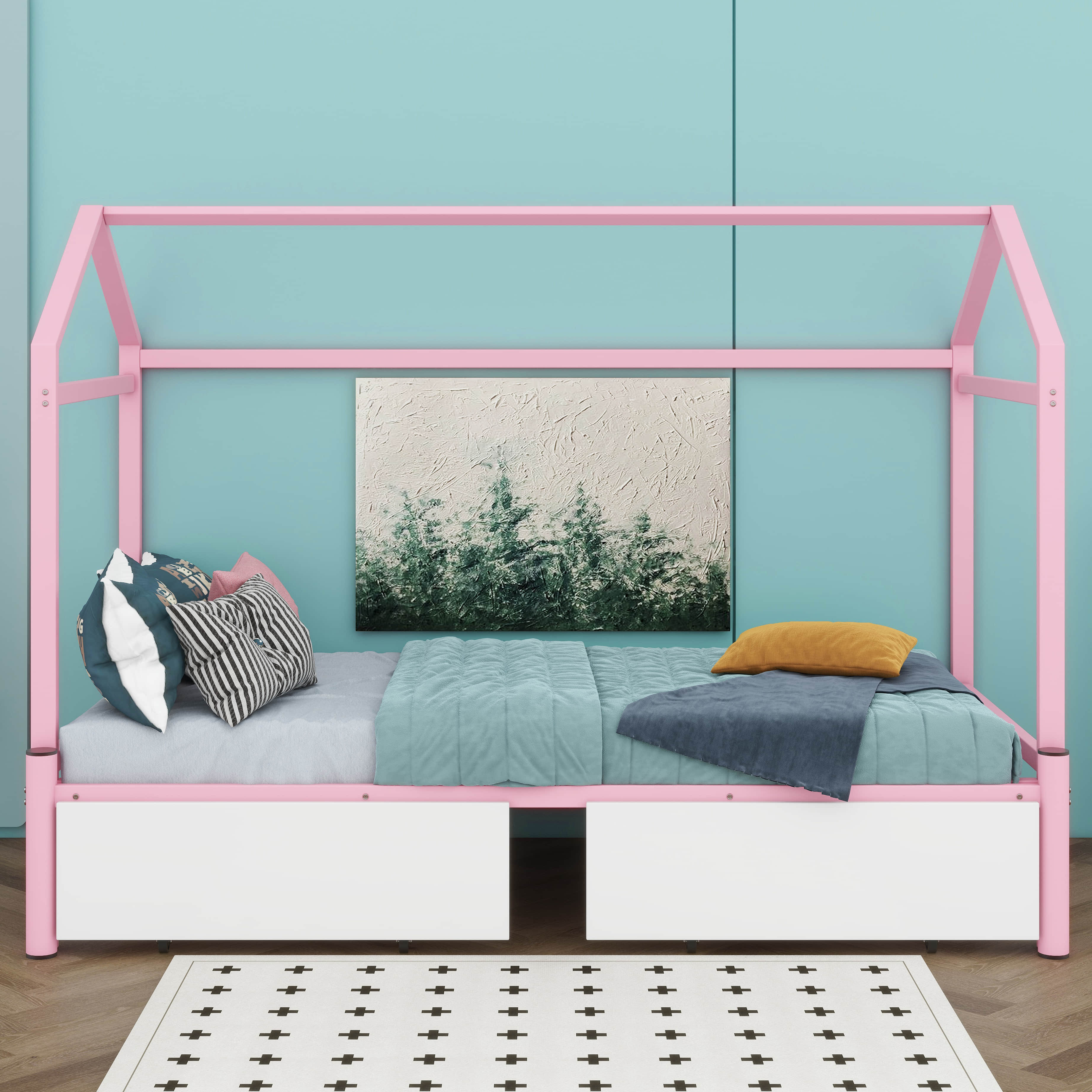 Harper Orchard Twin XL To King Metal Twin Size House Platform Bed With ...