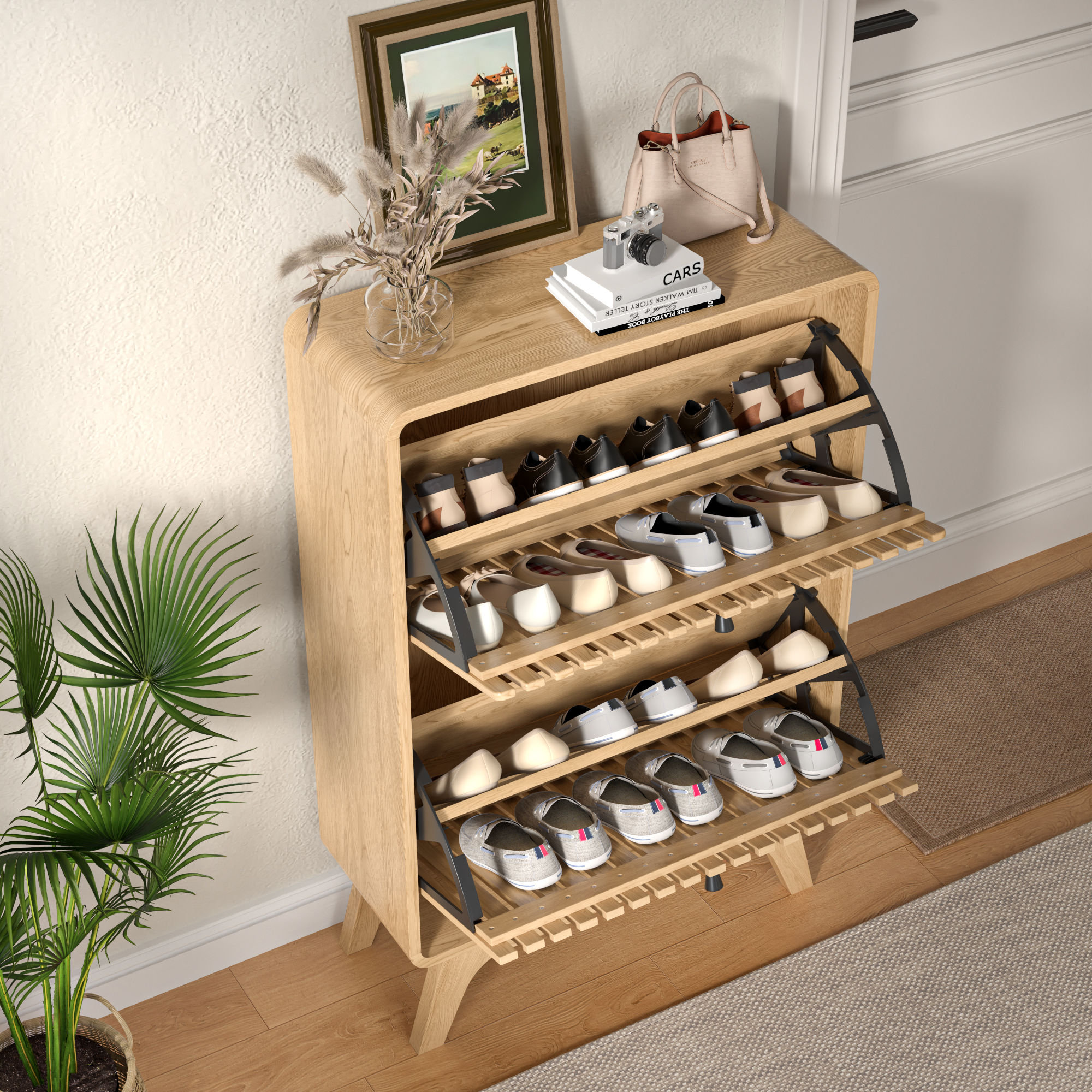 George Oliver 12 Pair Shoe Storage Cabinet With 2 Flip Drawers ...