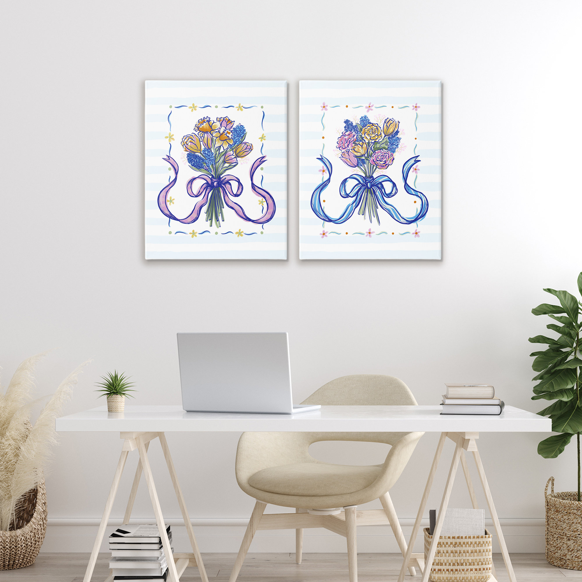 Ophelia & Co. Ribboned Spring Flower Bundle 2pc Canvas Set, design by ...