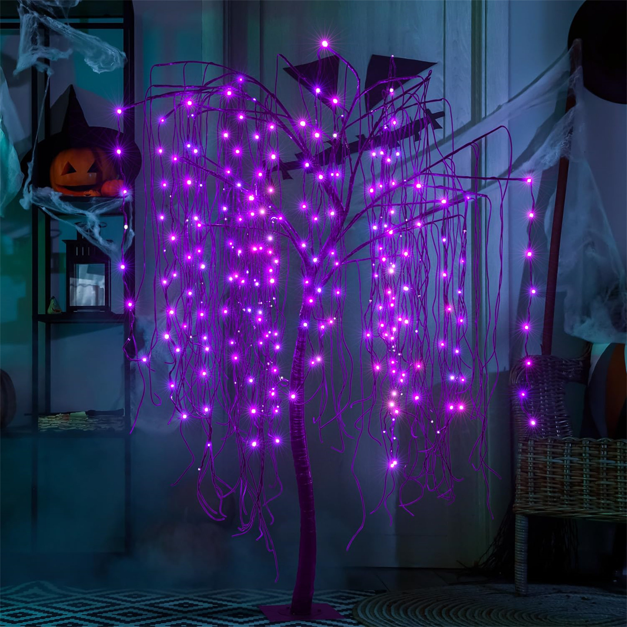 The Holiday Aisle® 7 Feet Halloween Willow Tree With Spiders | Wayfair
