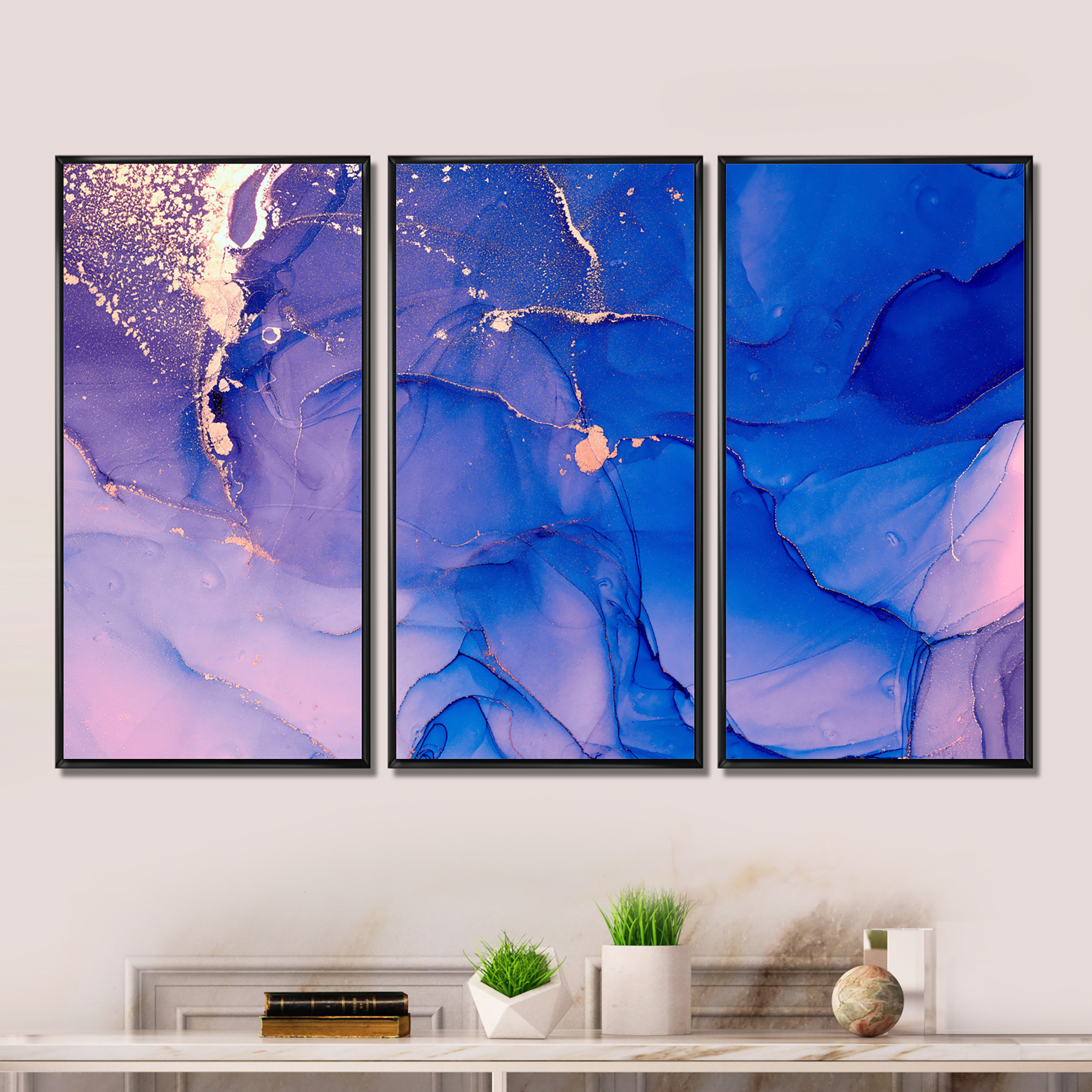 Mercer41 Blue and Pink Marble Ink Clouds IV - 3 Piece Floater Frame ...