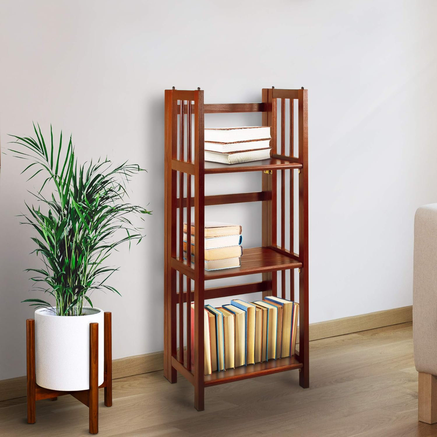 Latitude Run® Casual Home Solid Wood Folding Bookcase With 3 Spacious ...