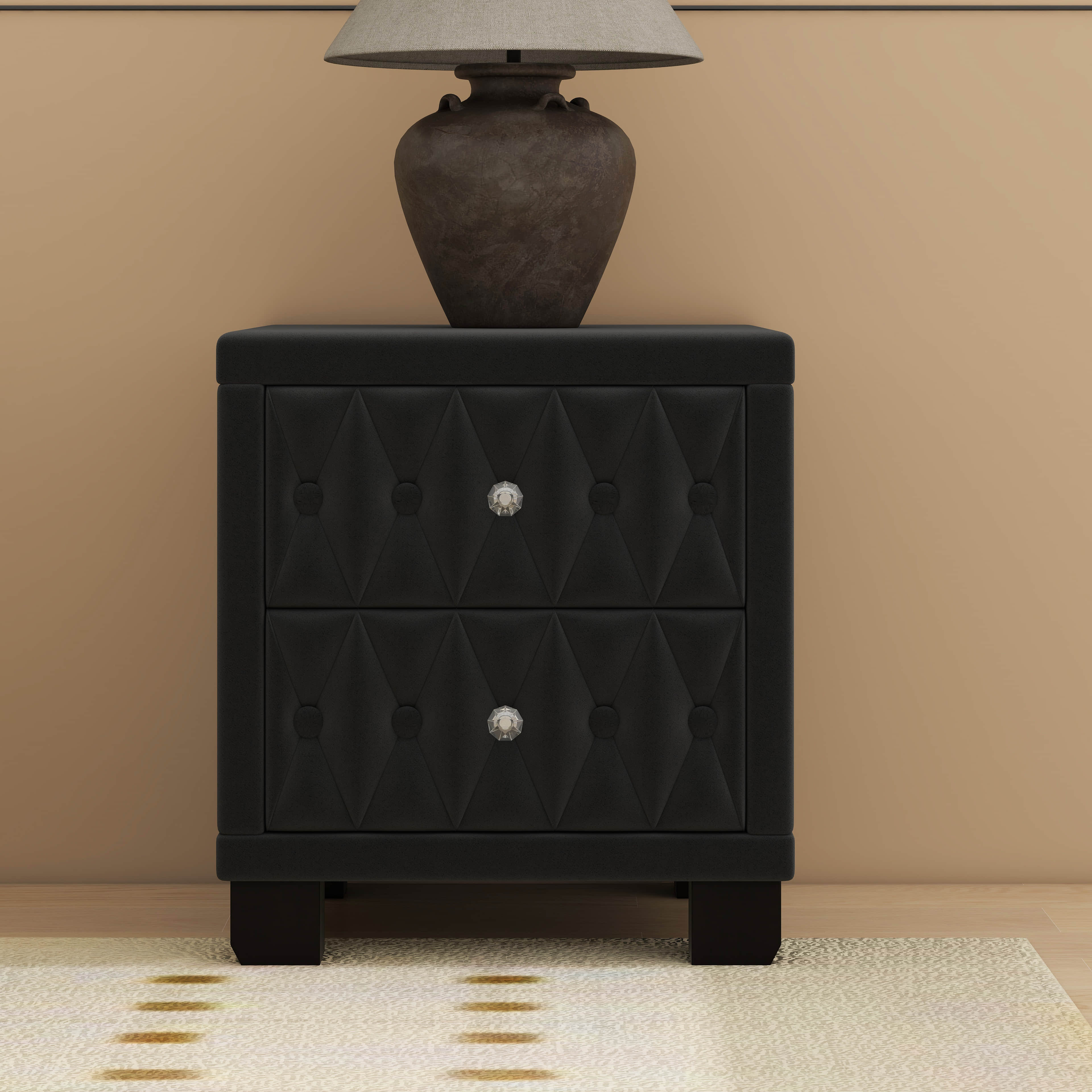 Cosmic Velvet Nightstand With 2 Drawers, Elegant Upholstered Nightstand ...