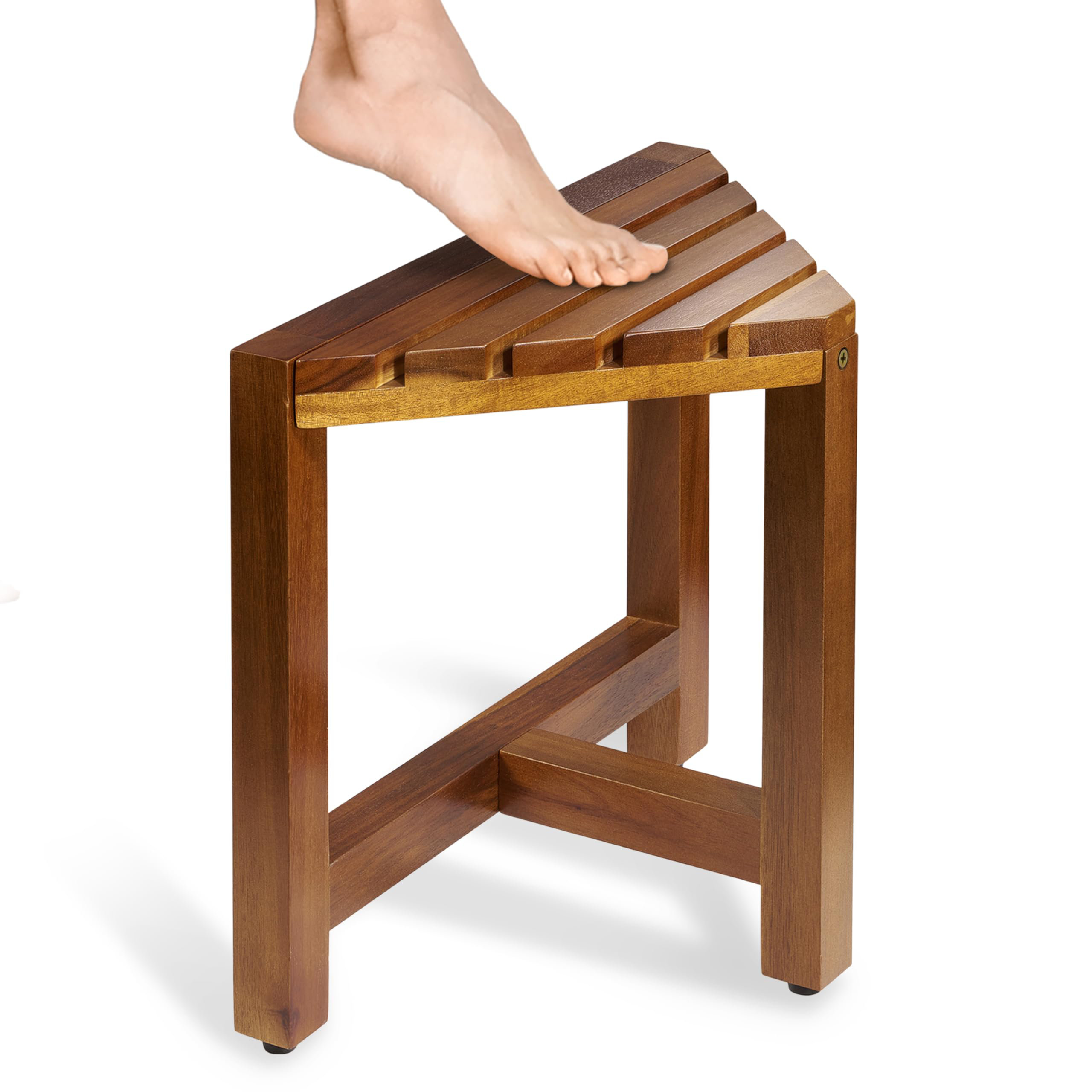 Lark Manor™ Acacia Wood Shower Foot Rest, Corner Bathroom Bench With ...