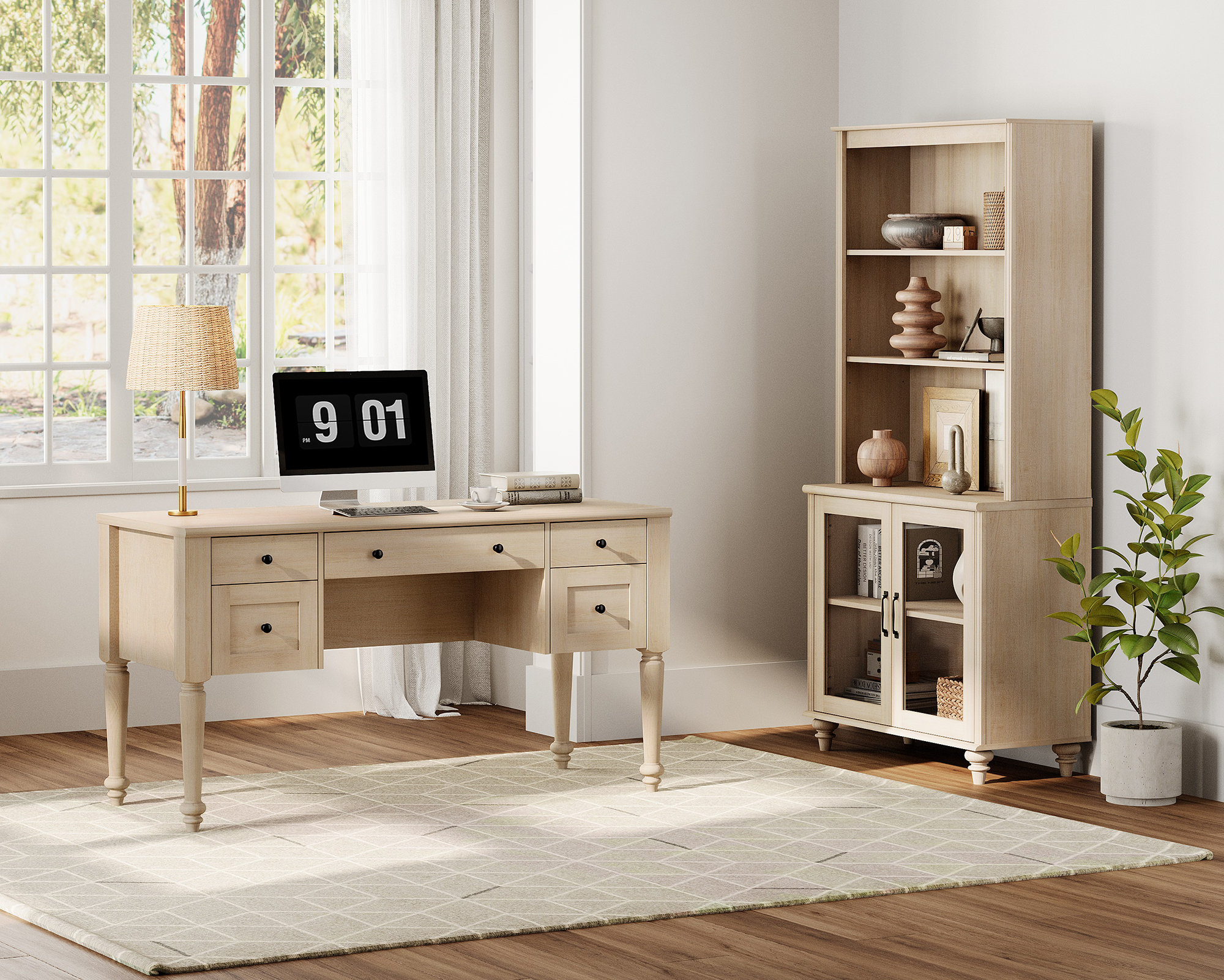 Ophelia & Co. 2 Piece Office Set, 56" Executive Desk & Bookcase With ...