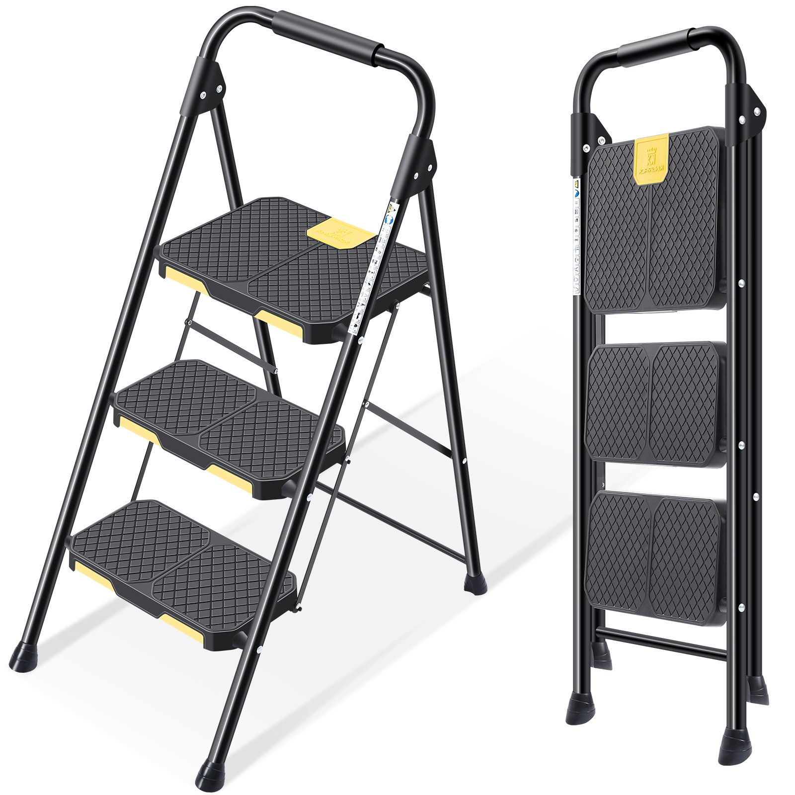 KINGRACK 3 Step Ladder Metal Folding Step Ladder Pass 800 lbs Load ...