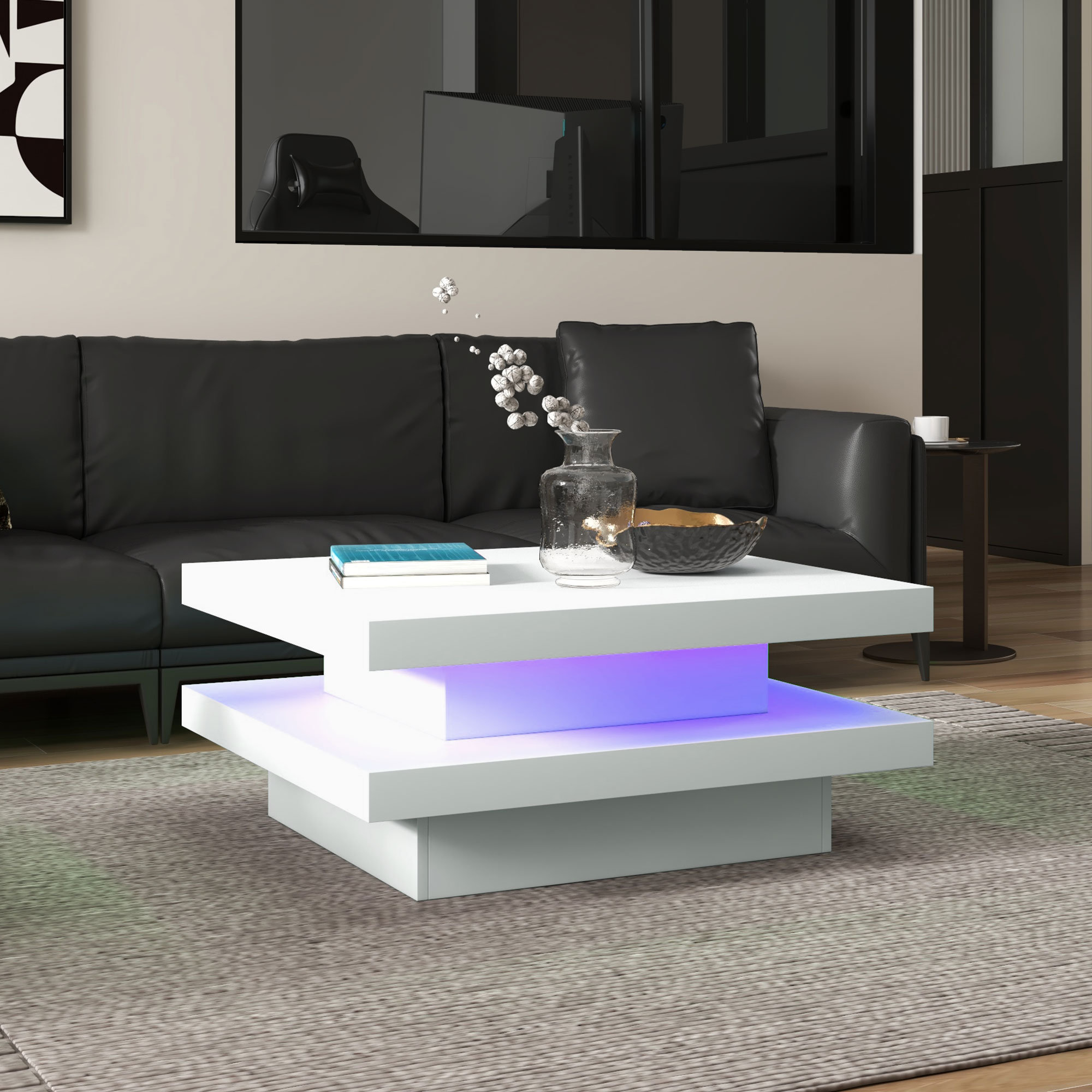 Wrought Studio LED Coffee Table 2-Tier Square Centre Table with 7 LED ...