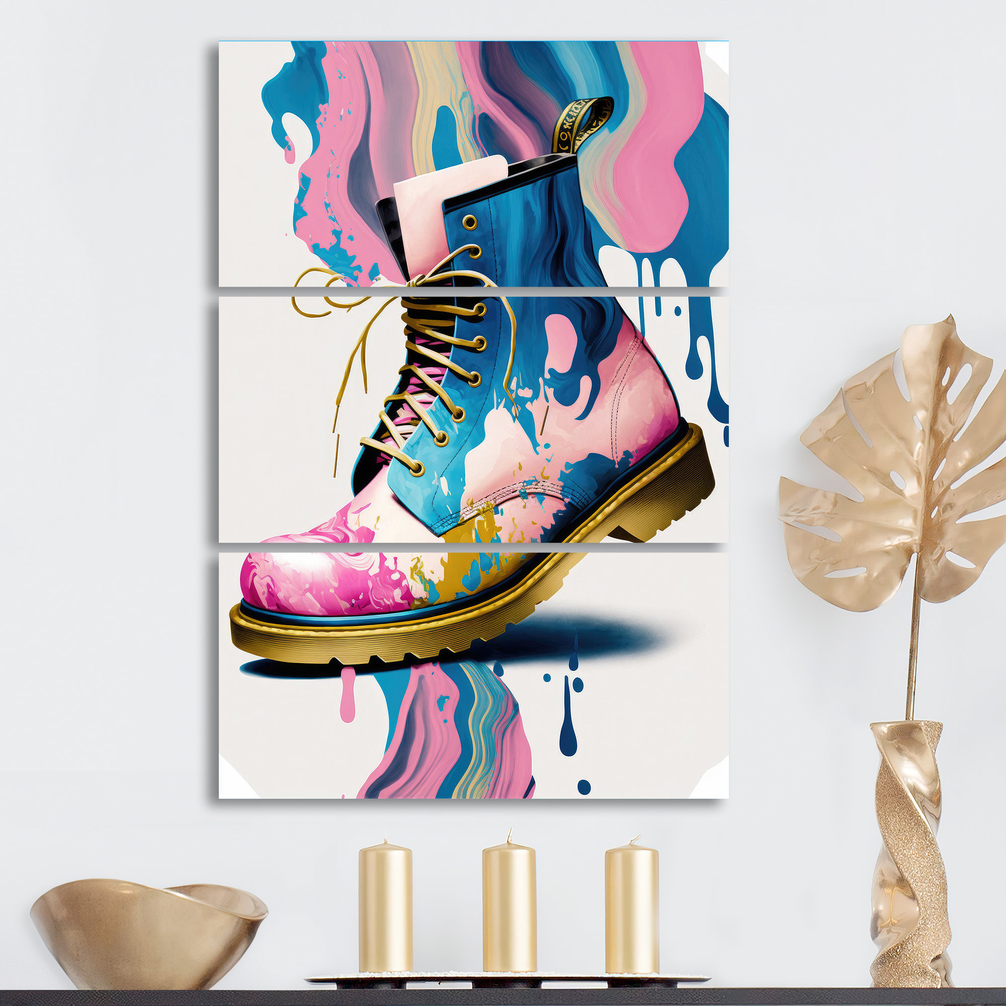 Hokku Designs Pink and Blue Art Deco Army Shoes II - 3 Piece Wrapped ...