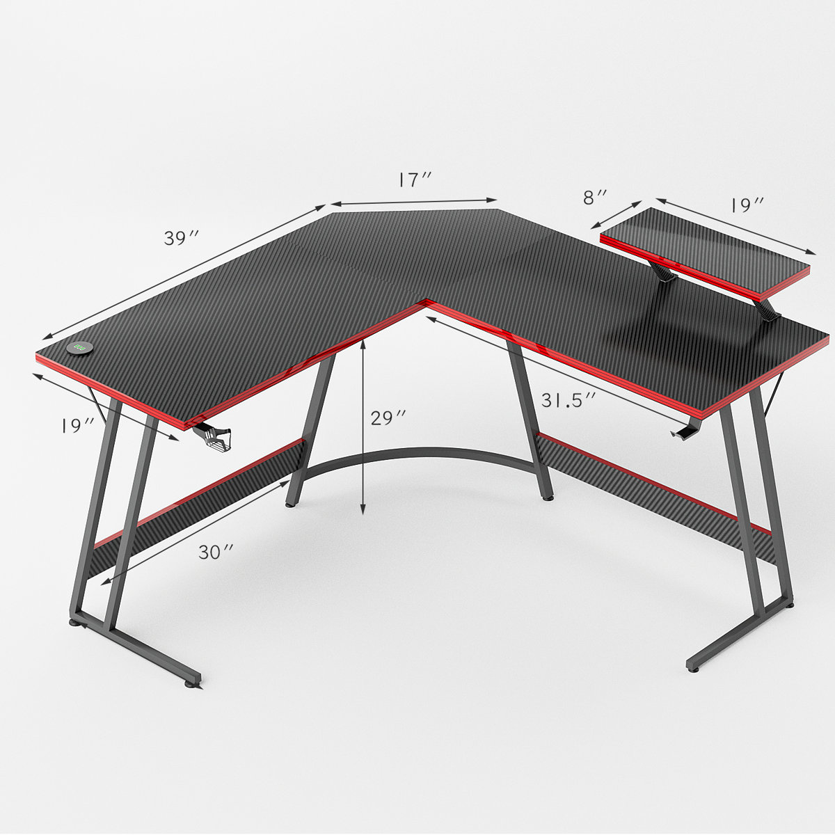 Inbox Zero Keaun 51'' L Shaped Gaming Desk with LED & USB port, Corner ...