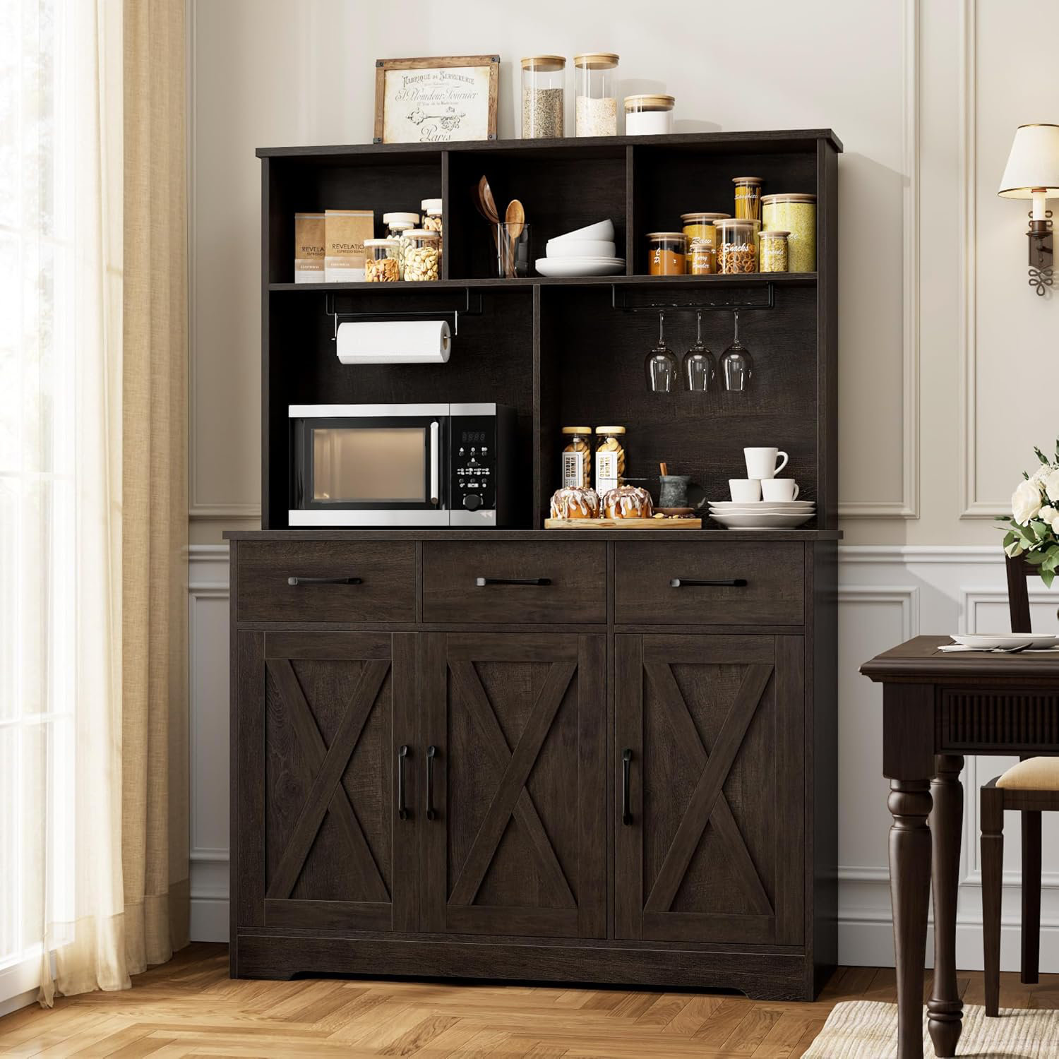 August Grove® Buffet Cabinet with Hutch, Modern Farmhouse Kitchen ...