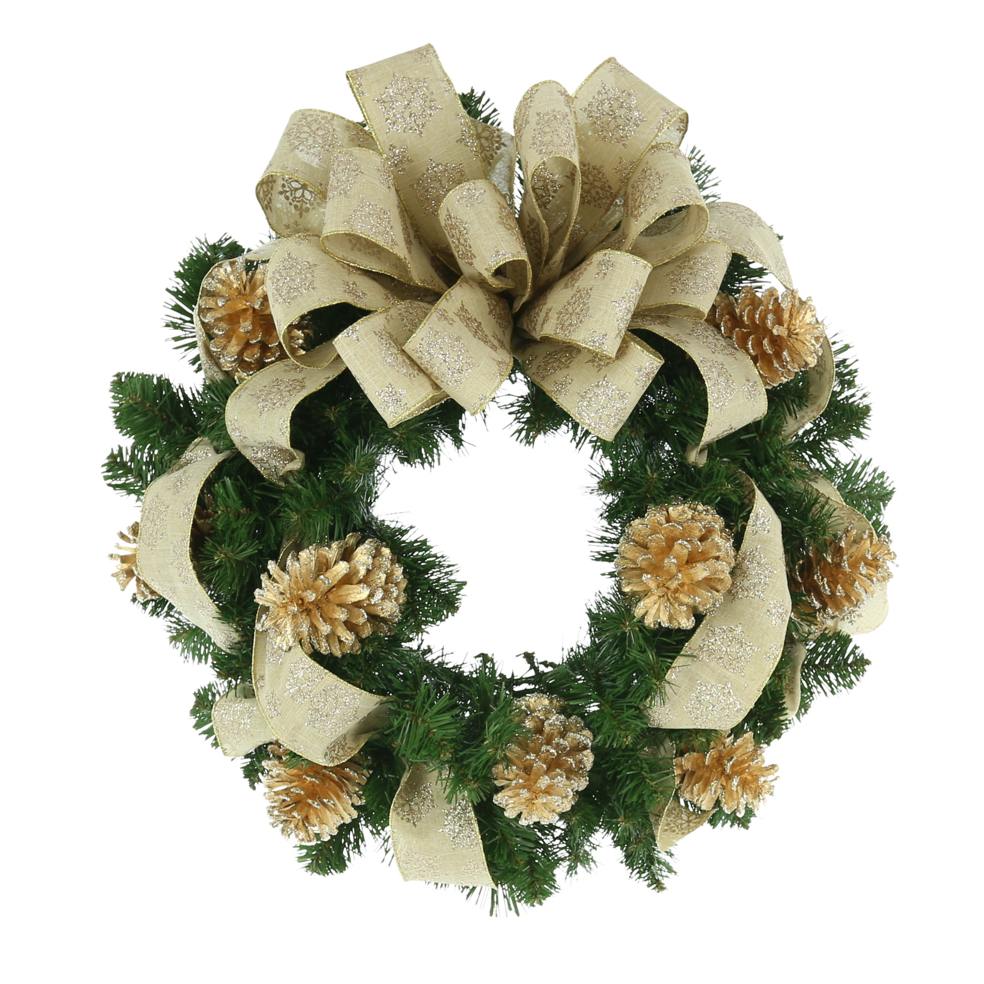 Primrue Ralon Glittery Snowflake Bows 26" Greenery Wreath | Wayfair