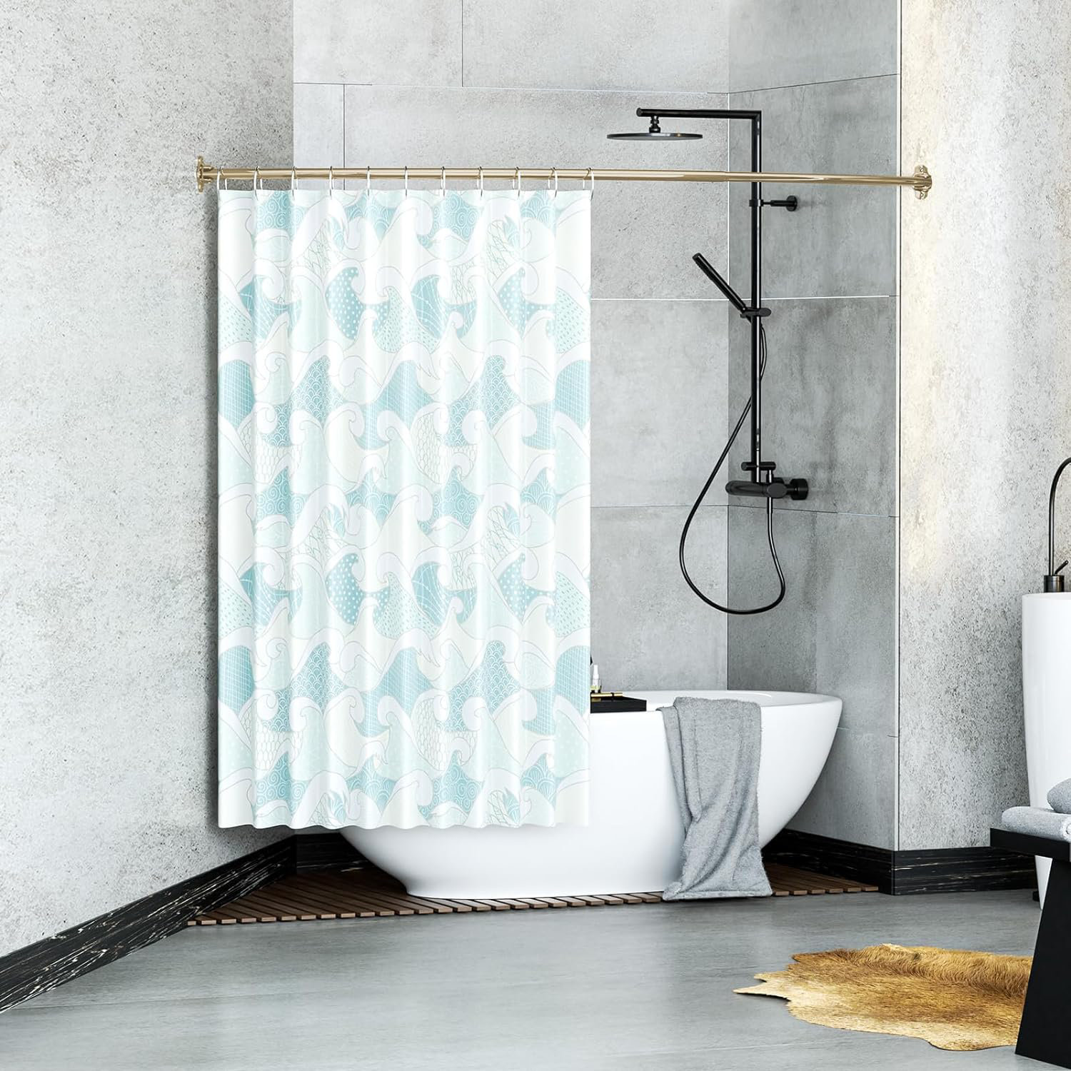 INFOOR Curved Stainless Steel Gold Shower Rod - Adjustable 40-72 Inches ...