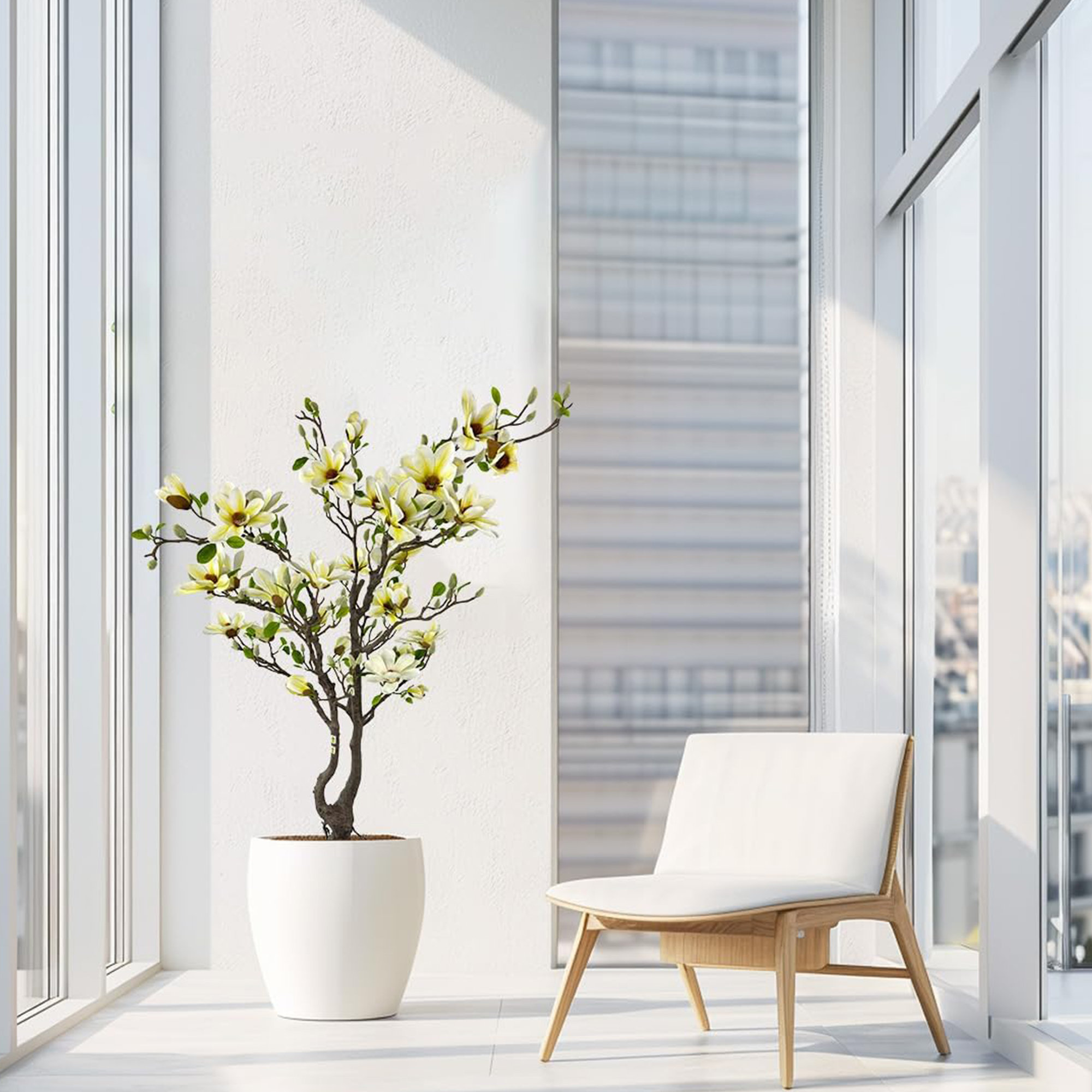 Leader Books 5ft White Artificial Magnolia Tree -Lifelike Faux Tree ...