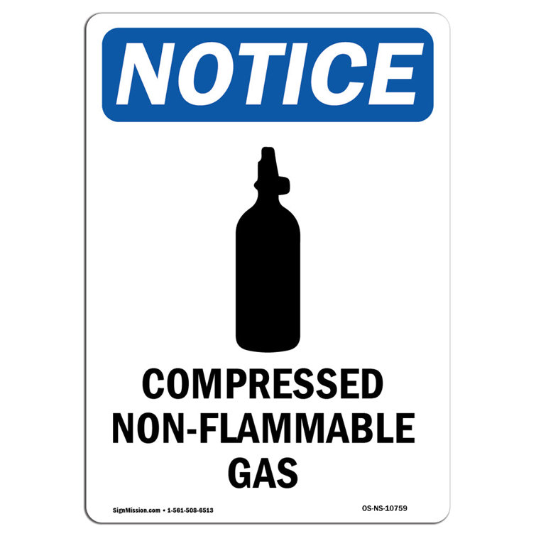 SignMission Osha Notice - Compressed Non-Flammable Gas Sign with Symbol ...