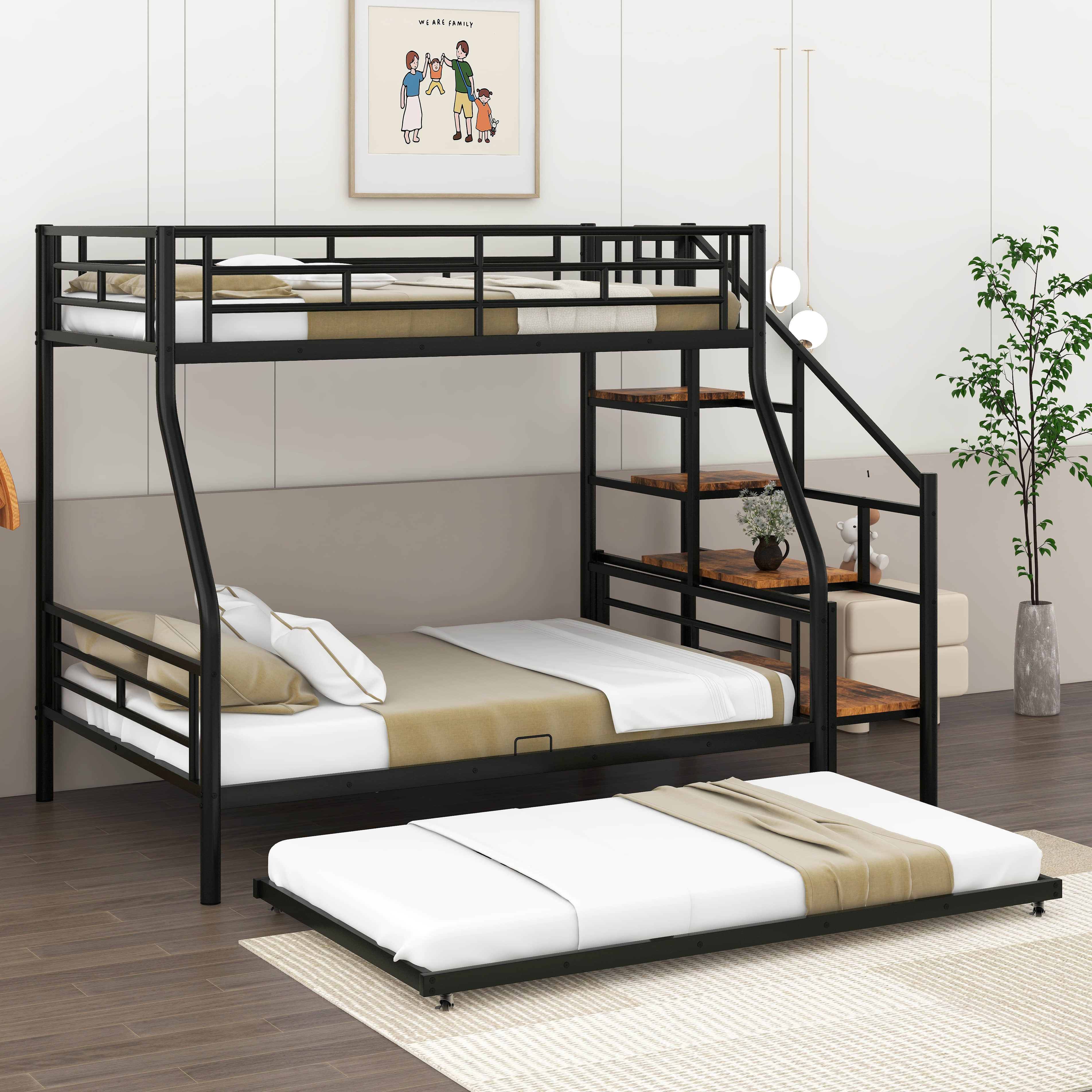 Mason & Marbles Asael Twin over Full Metal Futon Bunk Bed with Trundle ...