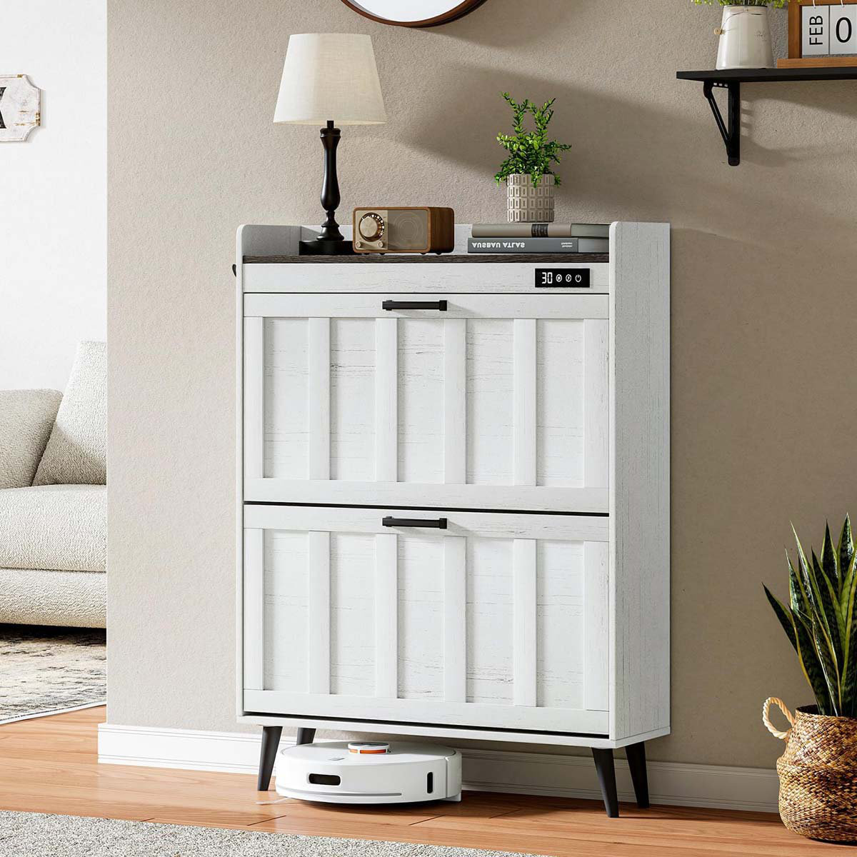 Corrigan Studio® Shoe Storage Cabinet With 2 Flip Drawers, Deodorizing ...