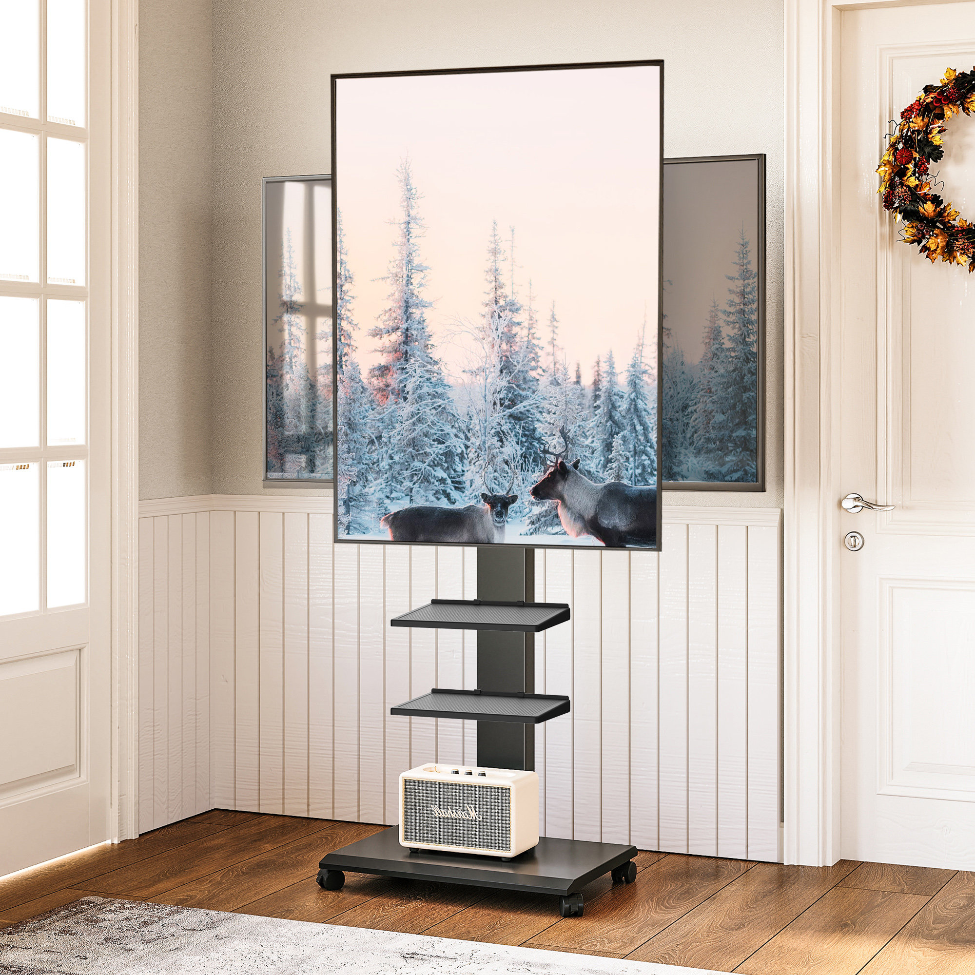 Inbox Zero Meuy Rolling TV Stand with Wheels For 32-70 Inch TVs, Height ...