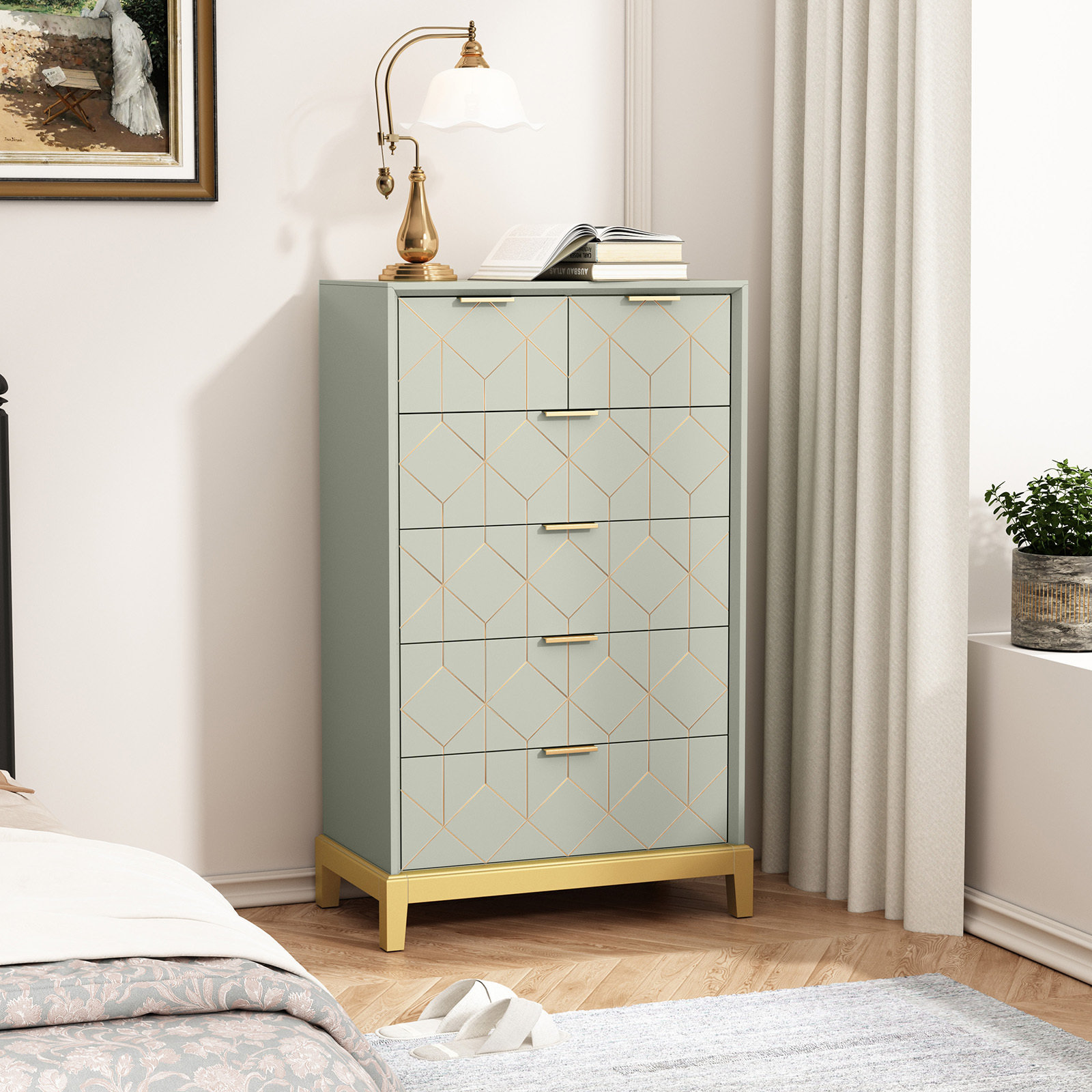 Mercer41 Modern 6 Drawer Dresser with Gold Trim - Wayfair Canada