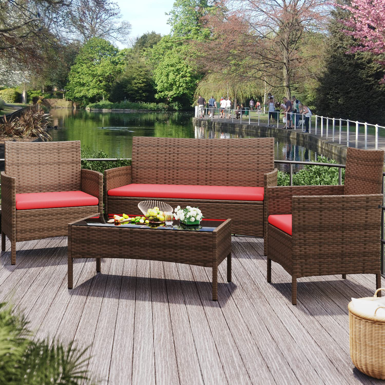 Brayden Studio® Donn 4 Piece Rattan Sofa Seating Group with Cushions ...