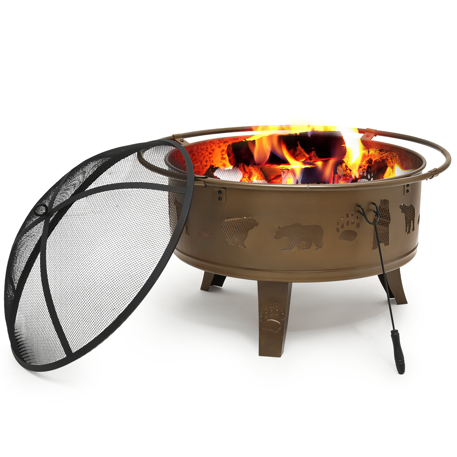 Bring Home Furniture 32" Iron Wood Burning Firepit, Outdoor Fire Pit ...
