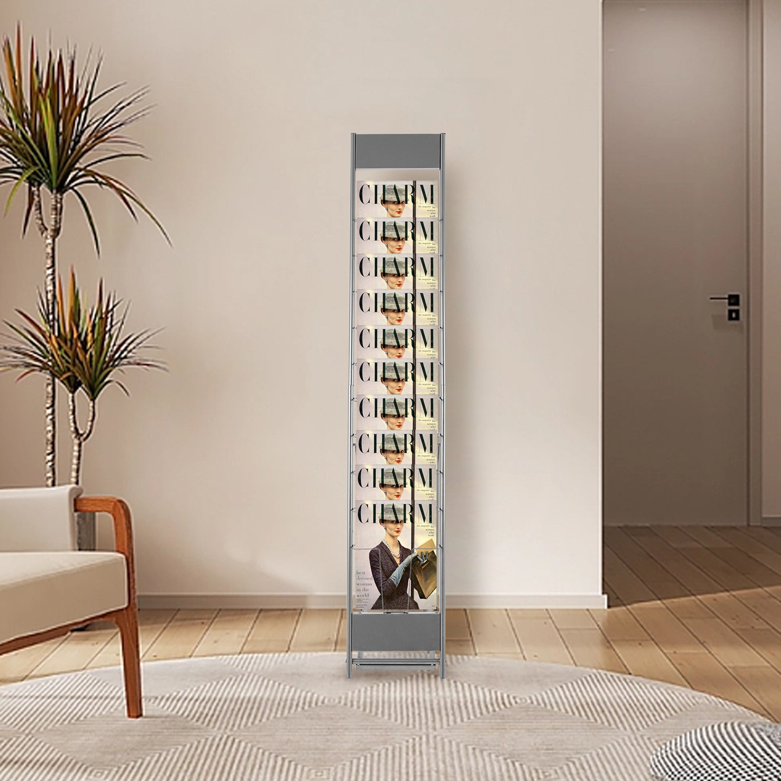 Latitude Run® 56"H 10 Tier Magazine Holder Newspaper Display Stand ...