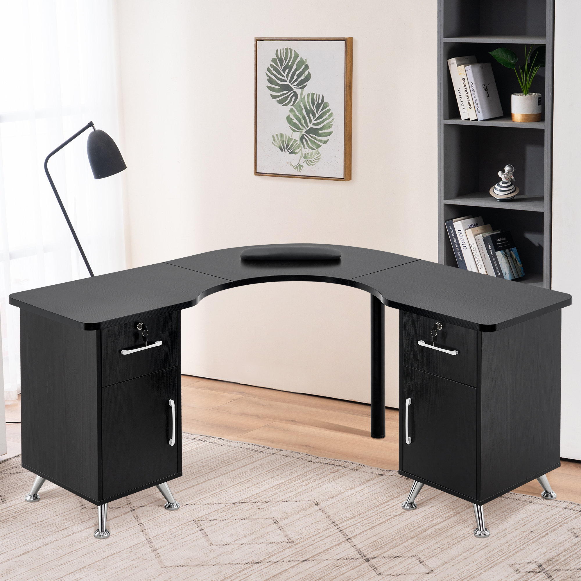 Latitude Run® Hoyett L-Shape Nail Corner Desk with Drawer and Cabinet ...
