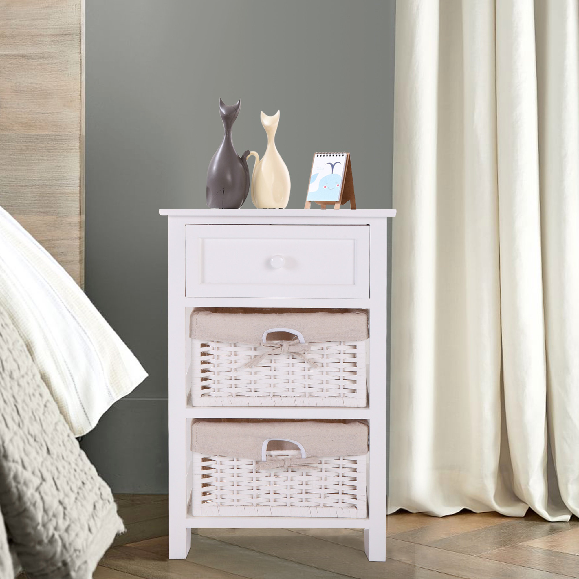 Dovecove One Drawer Nightstand With Two Removable Baskets, Storage ...