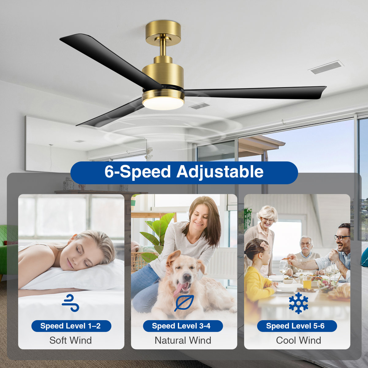 Mercer41 Cashae 52" Black DC Motor Ceiling Fan with LED Light and ...