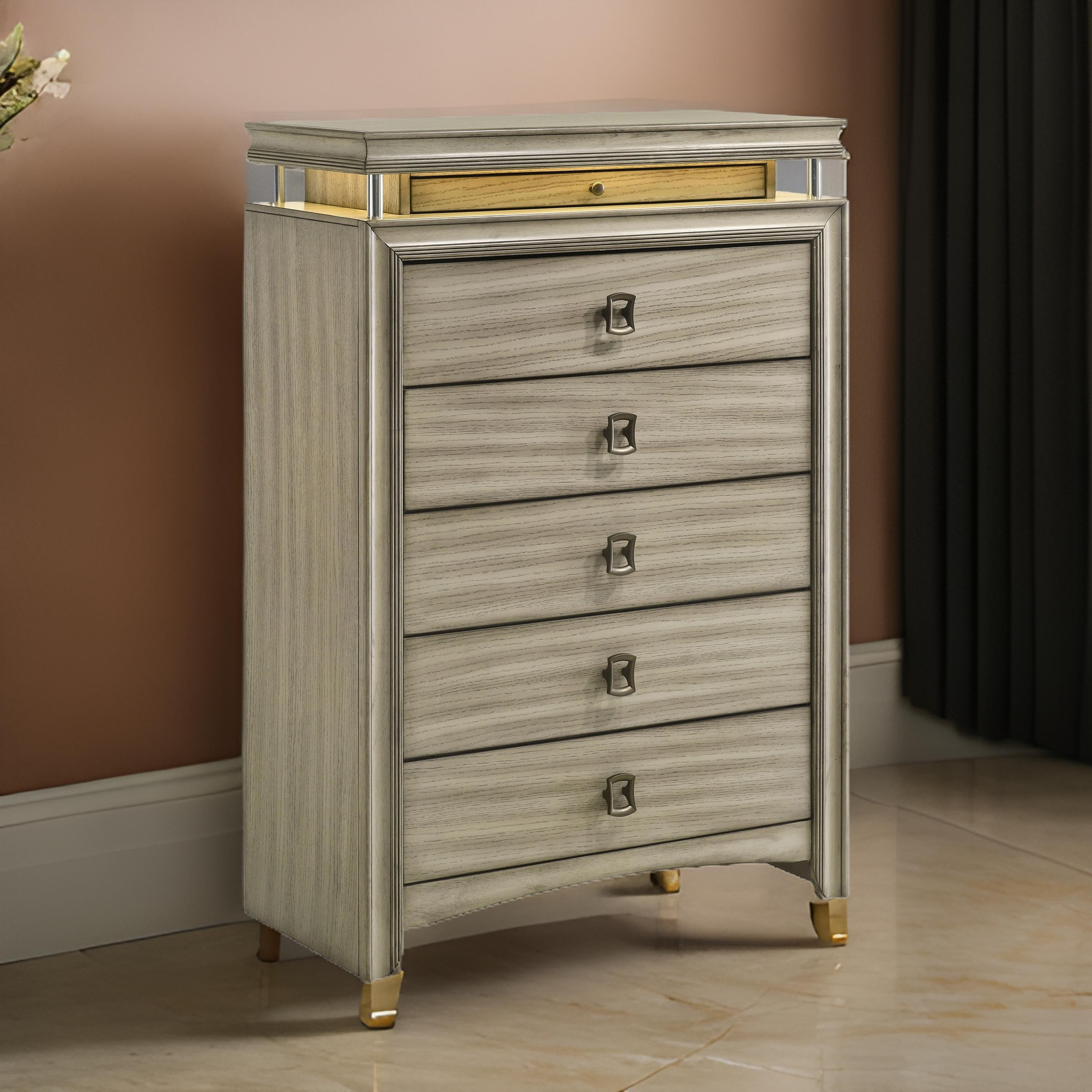 Benjara Sele Tall Dresser Chest, 6 Drawers, LED Lighting, Touch Switch ...