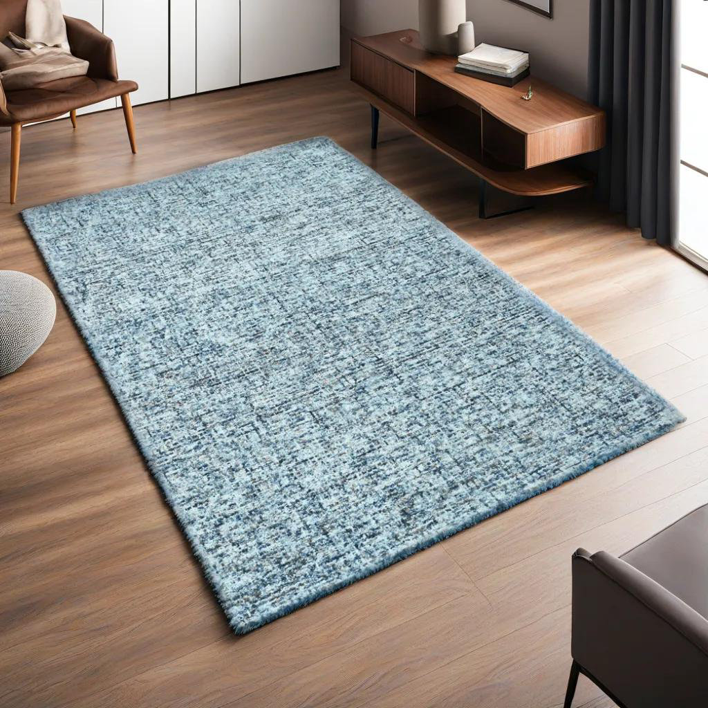 17 Stories Dark Blue 100% Wool Handmade Solid Plain Area Rugs, Hand ...