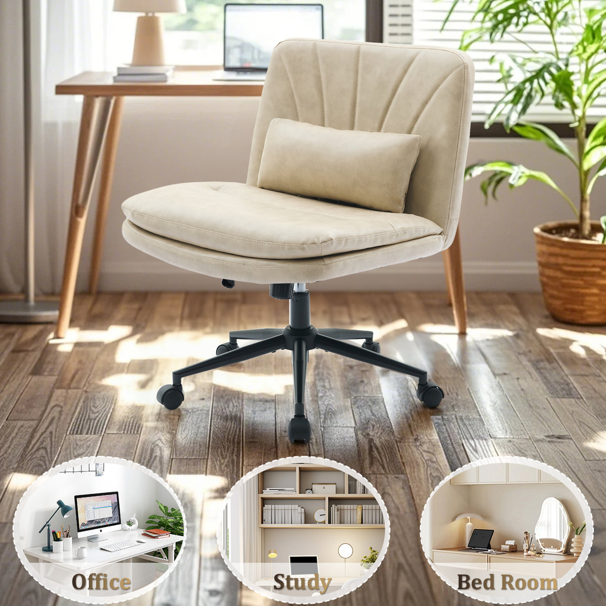 Ebern Designs Criss Cross Home Office Desk Chair With Wheels, Wide Seat ...