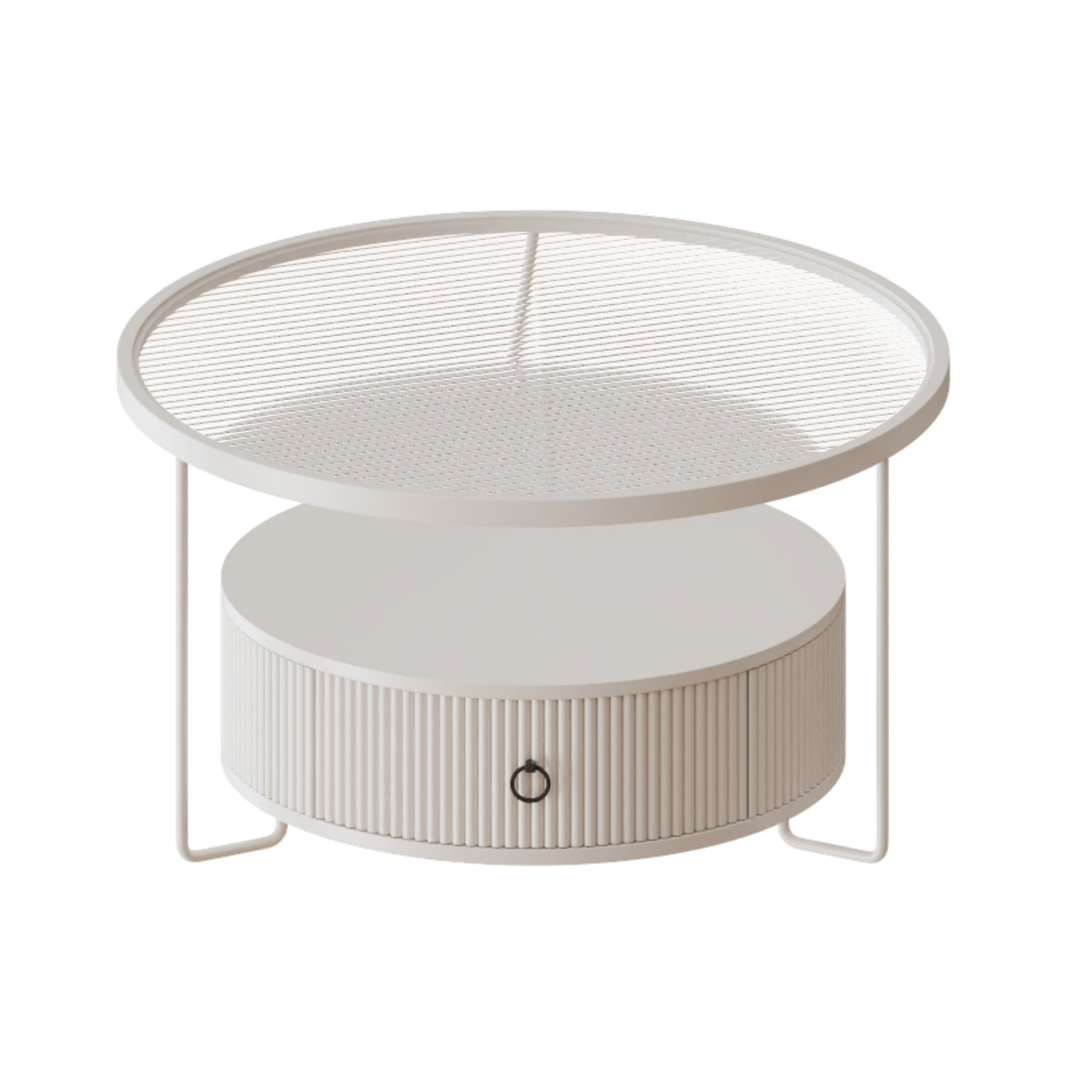 Ivy Bronx Longhorn Glass Round Drawer Coffee Table Shelf | Wayfair