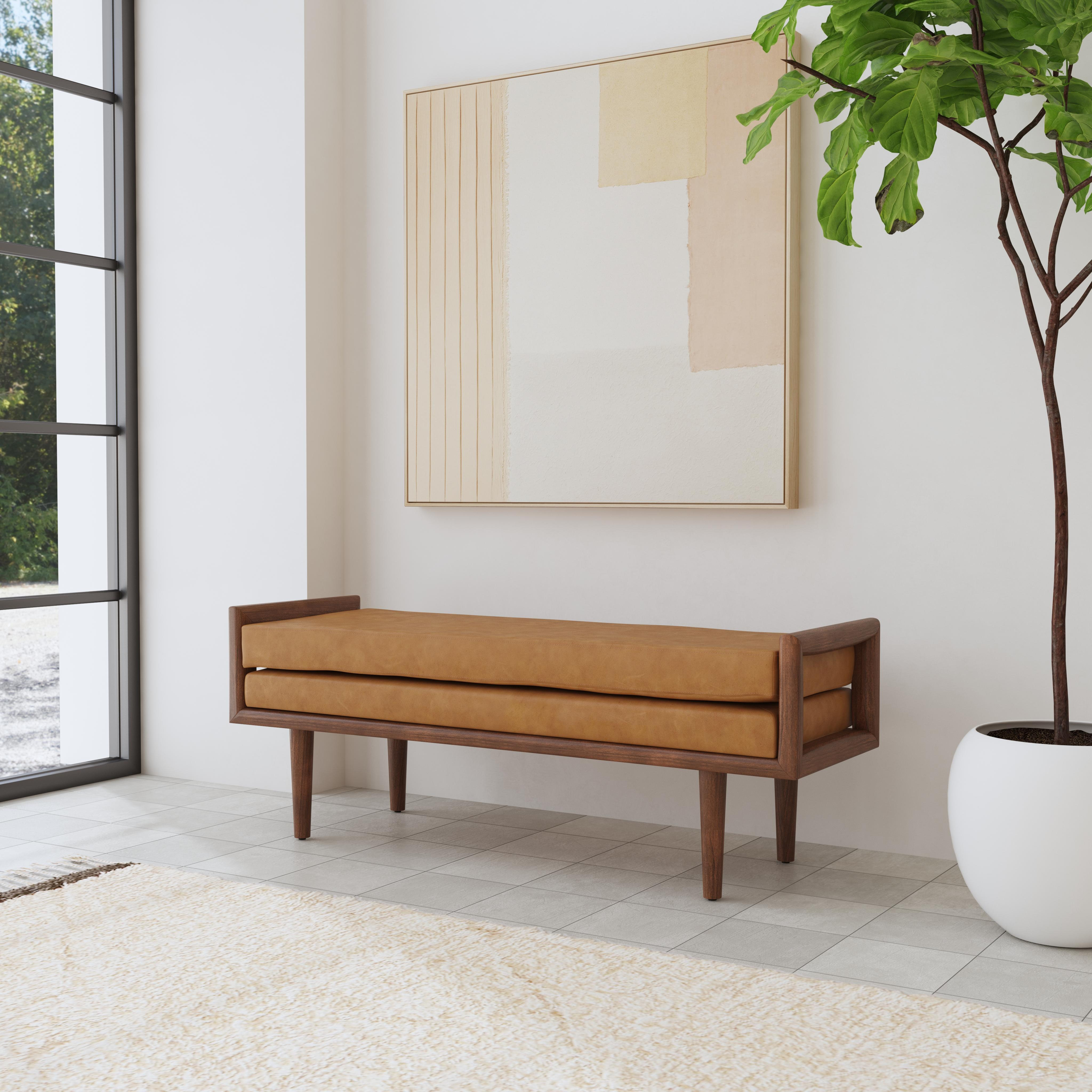 Wade Logan® Hollar Upholstered Bench with Wood Base - Carmel Faux ...