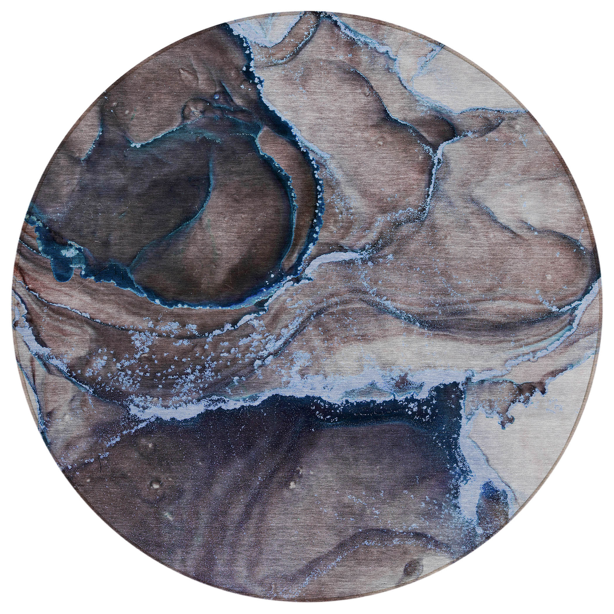Orren Ellis 8' Round Navy Blue Round Abstract Washable Non Skid Indoor ...