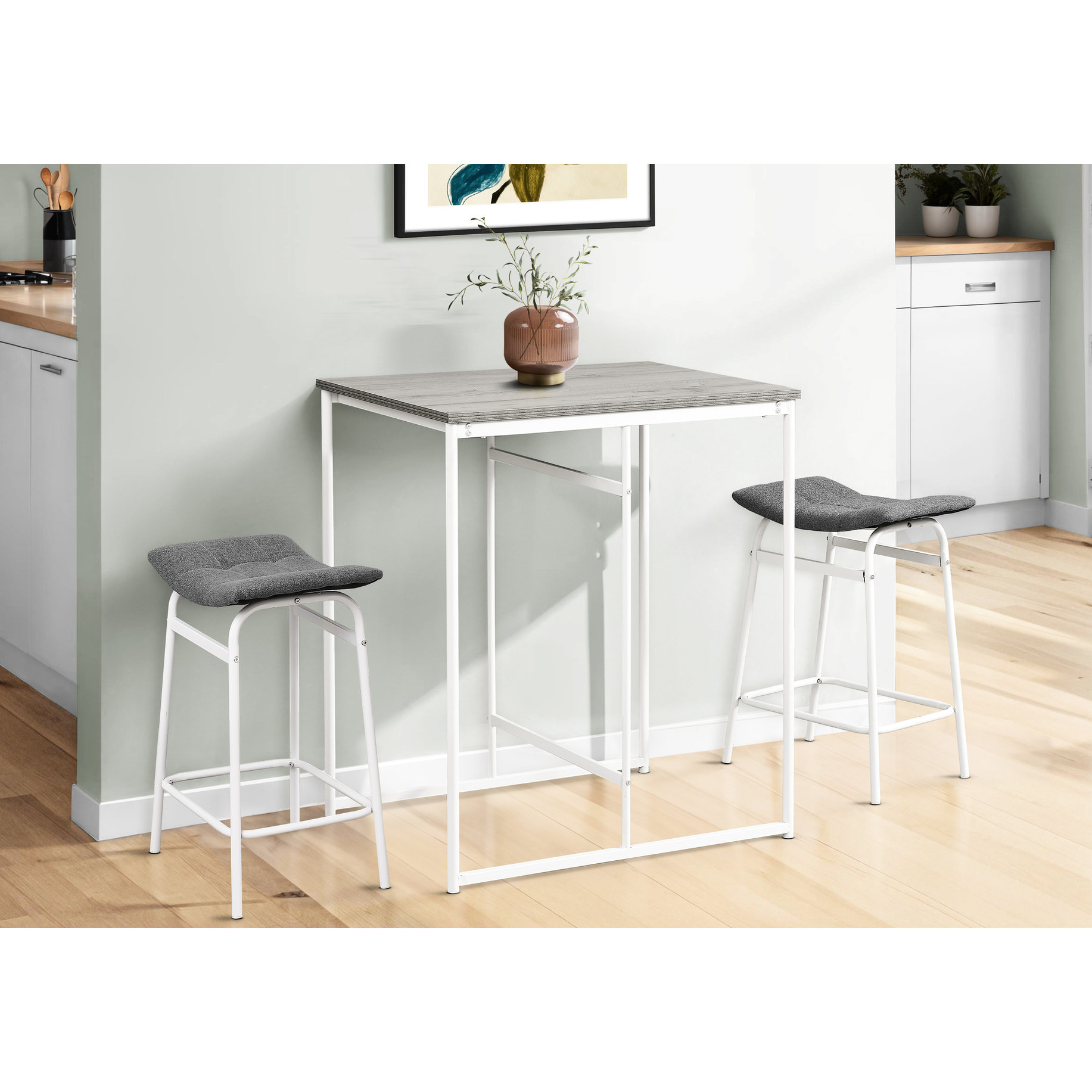 Ebern Designs Modern Kitchen Of 2 Counter Height With Grey Fabric ...
