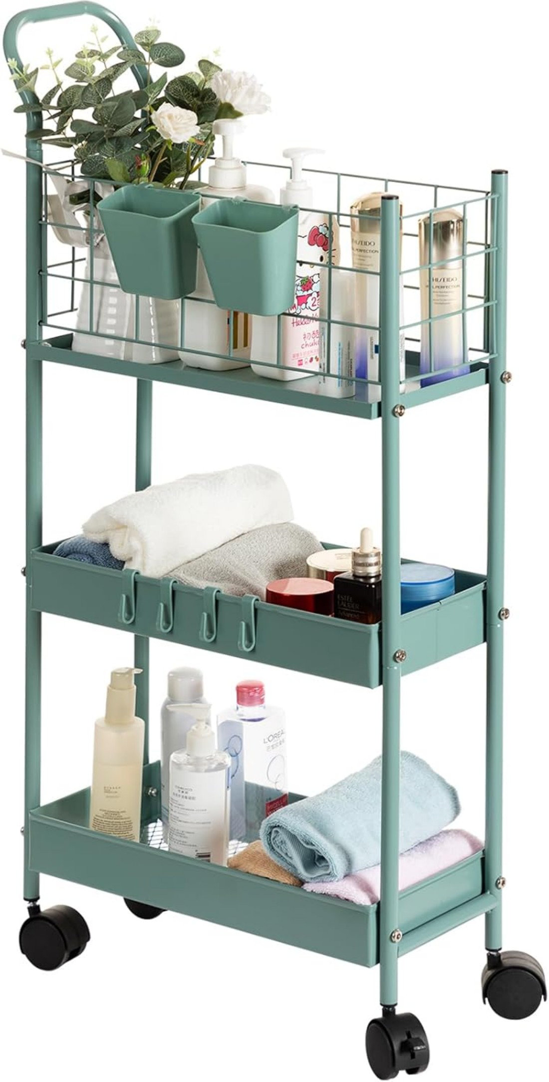 SKE RENTALS Slim Storage Cart, 3 Tier Slim Rolling Cart With Handle ...