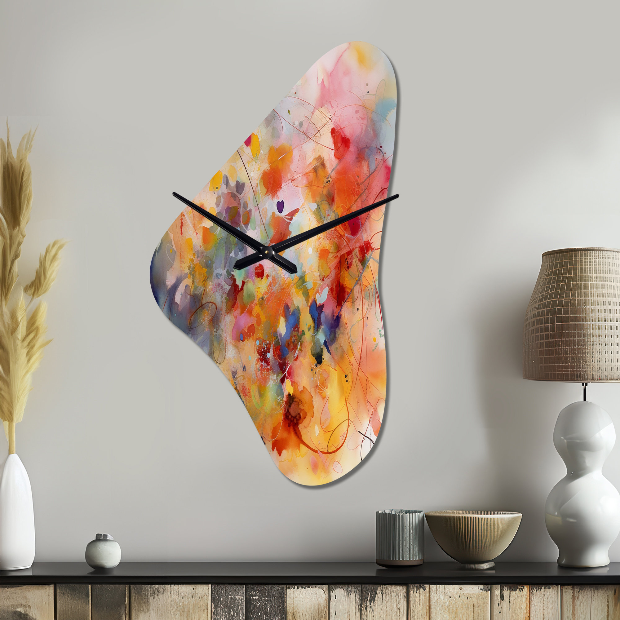 East Urban Home Momin - Boomerang Shape Orange Wall Clock Sculpture ...