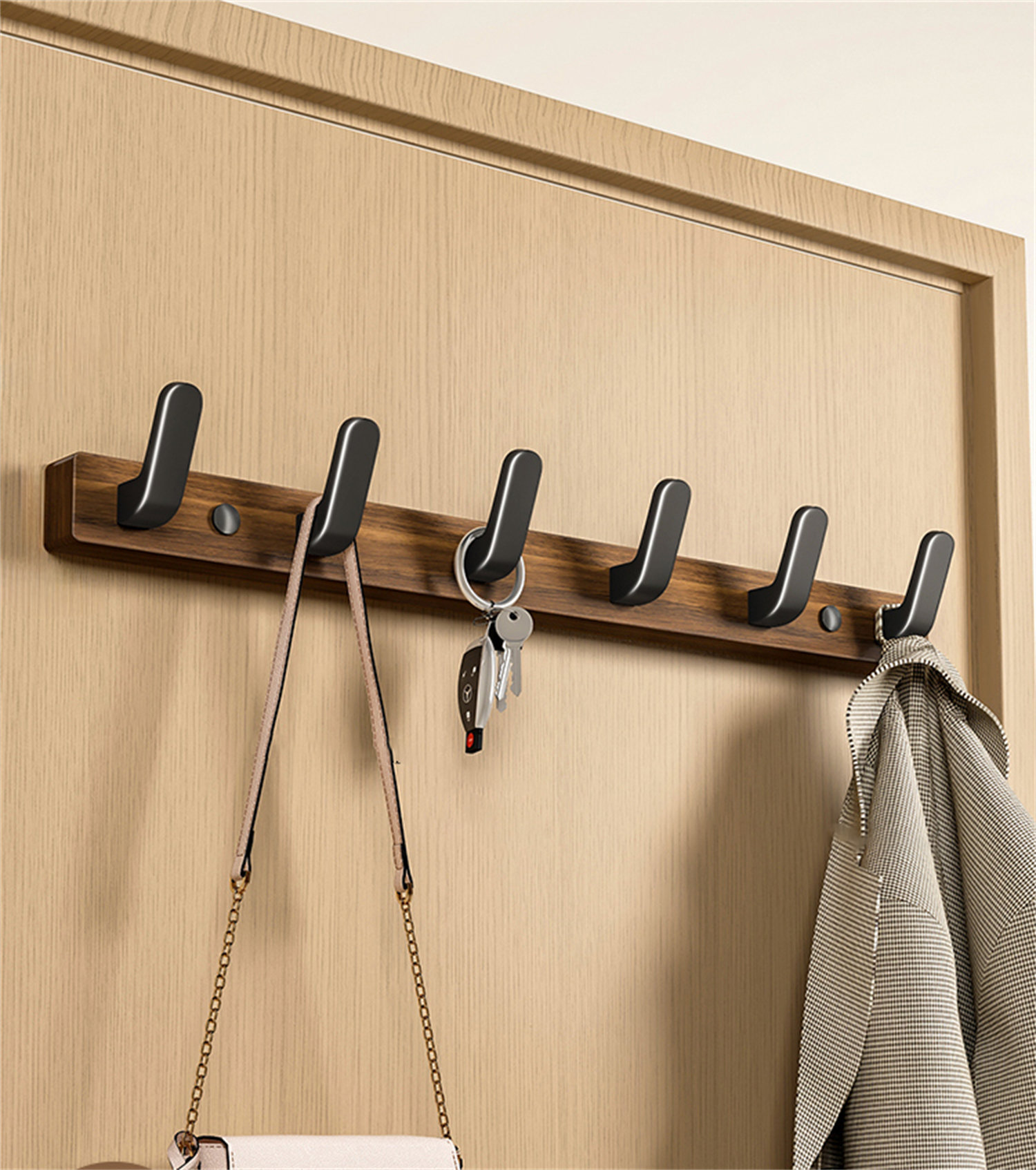 Ebern Designs Shikeem Solid Wood Freestanding 6 - Hook Wall Mounted ...