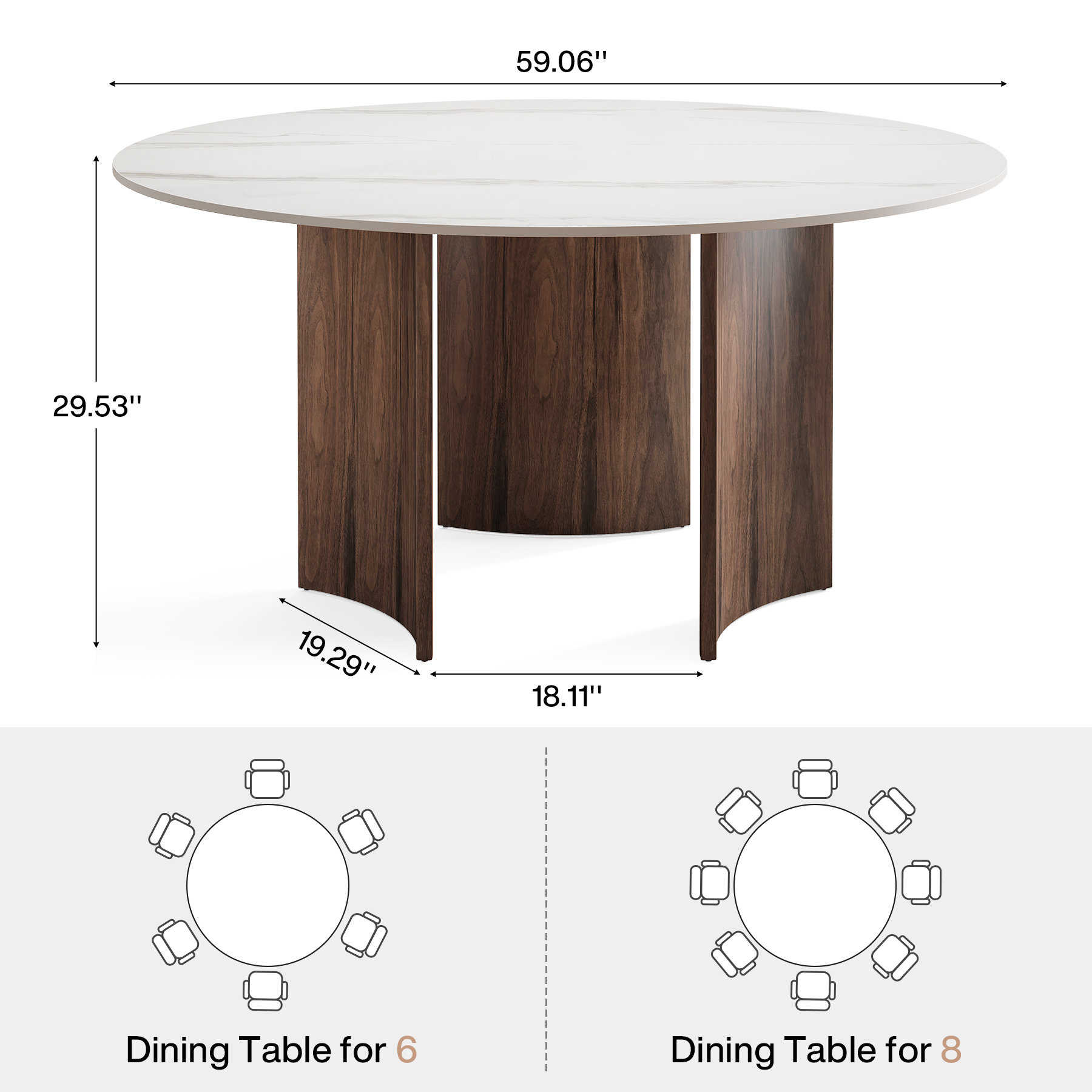 Ivy Bronx 59-Inch Round Stone Top Dining Table with Wodd Base For 6-8 ...