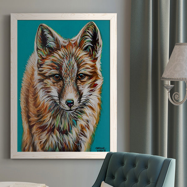 Millwood Pines Denieron Teal Fox Framed On Canvas Print | Wayfair