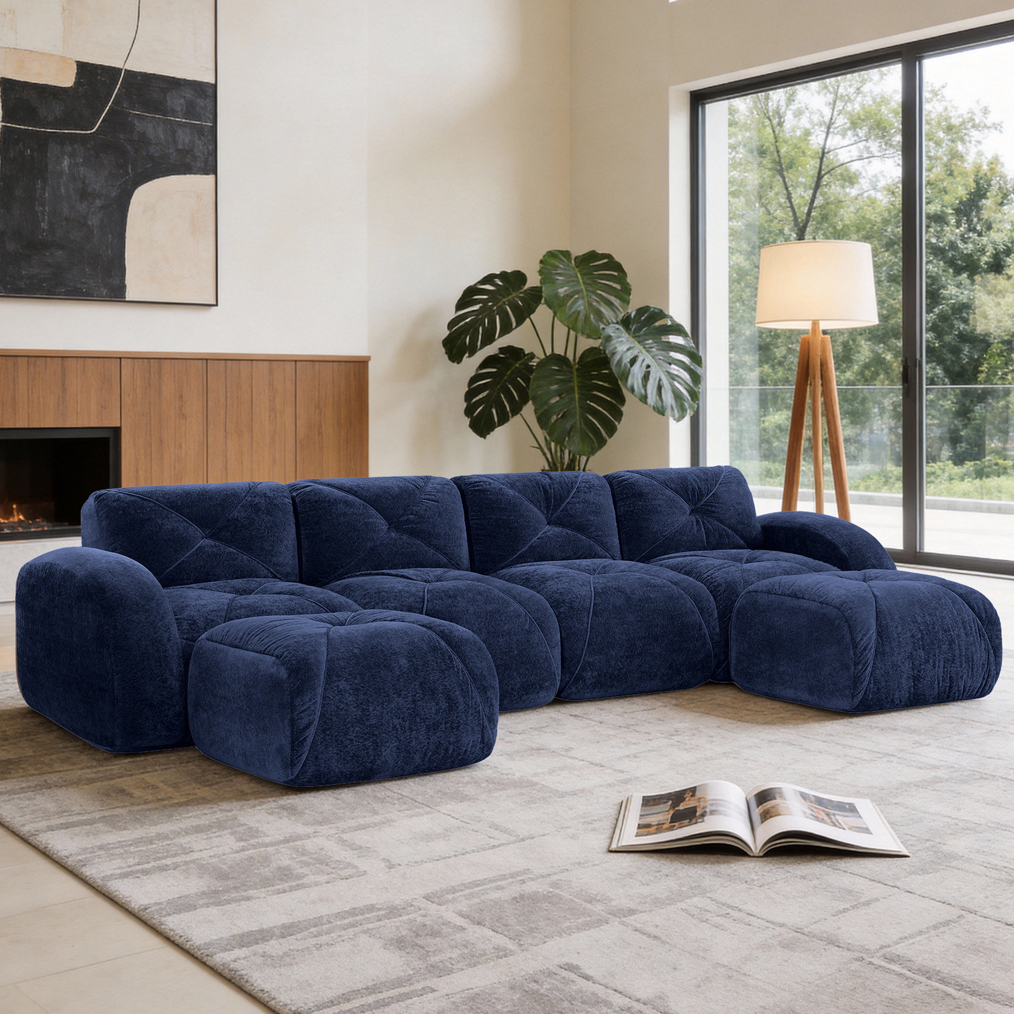 Mercer41 6-Piece Modular Sectional Boneless Tufted Sofa 141" U-shaped ...