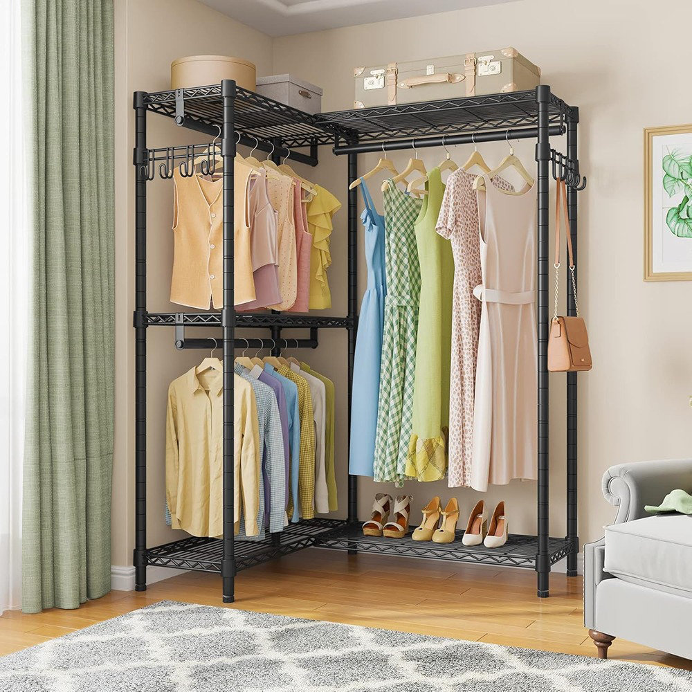 MAXAYA Garment Rack L Shaped Clothes Rack For Corner, Freesta... | Wayfair