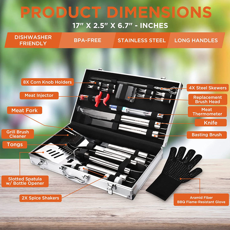 Commercial Chef 25 Piece Stainless Steel BBQ Grill Set - BBQ ...