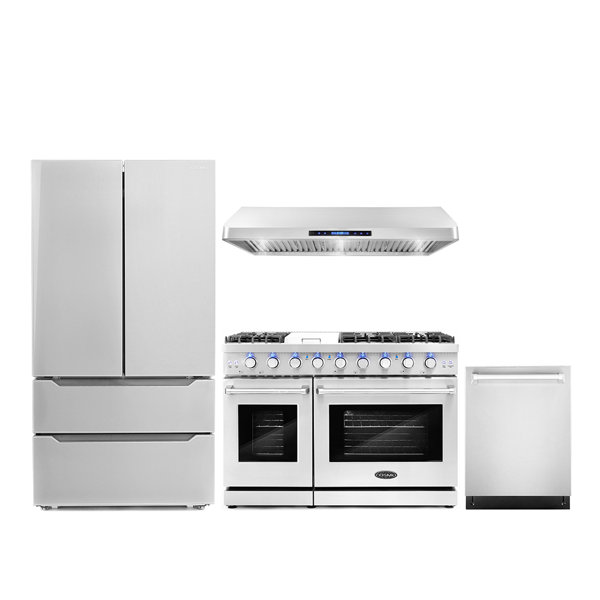 Cosmo 4 Piece Kitchen Appliance Package with French Door Refrigerator ...